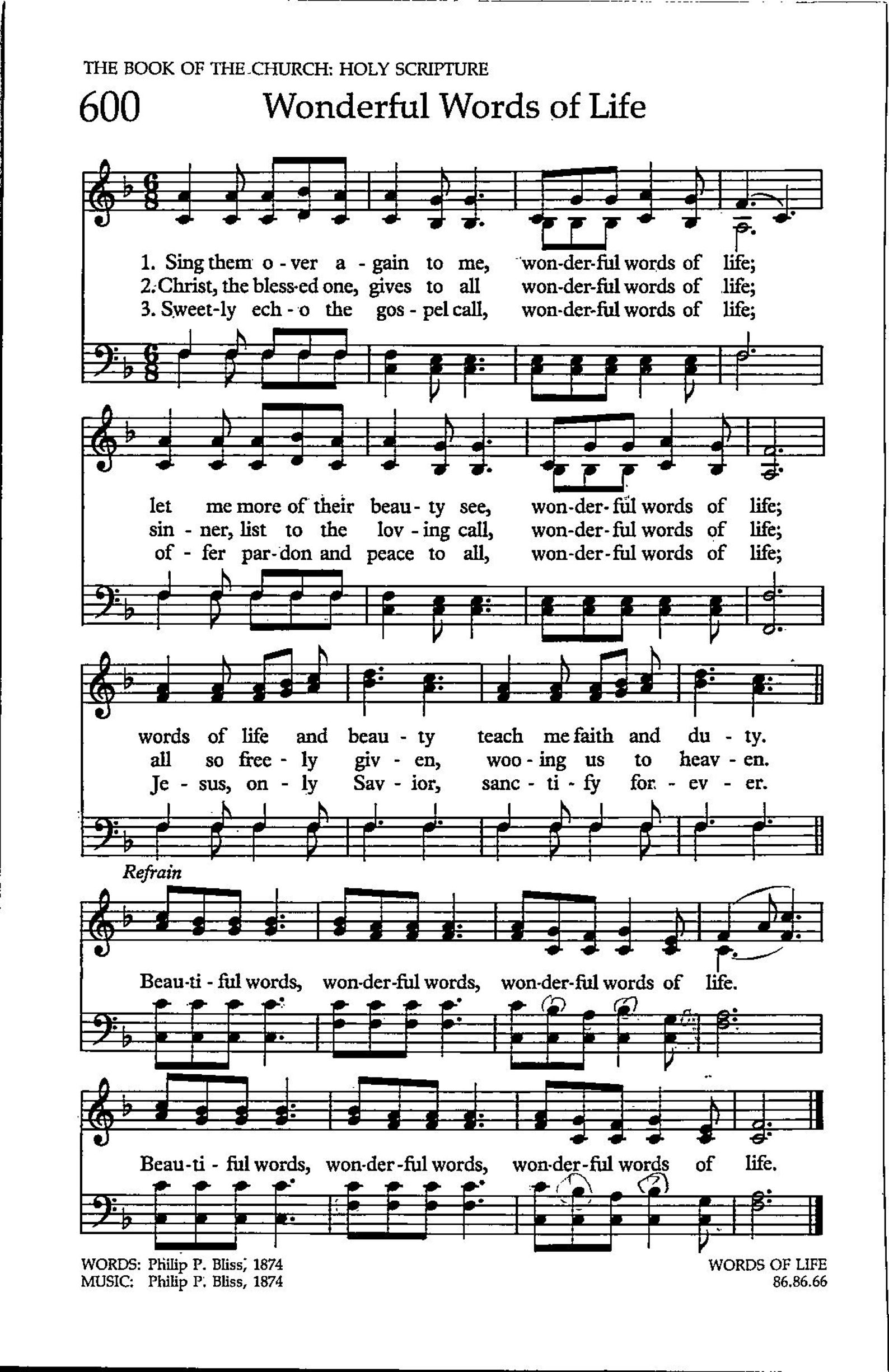 Wonderful Words of Life - Digital Hymn Tune Sheet Music Key of F Late ...