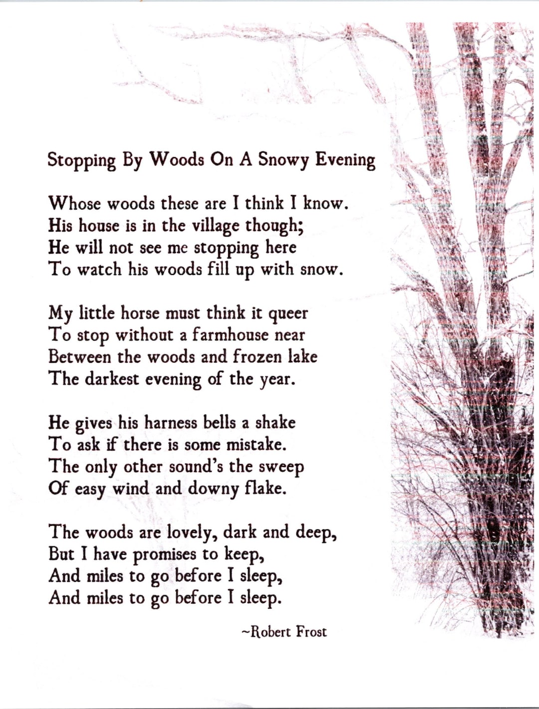 Stopping by Woods on A Snowy Evening by Robert Frost - Etsy