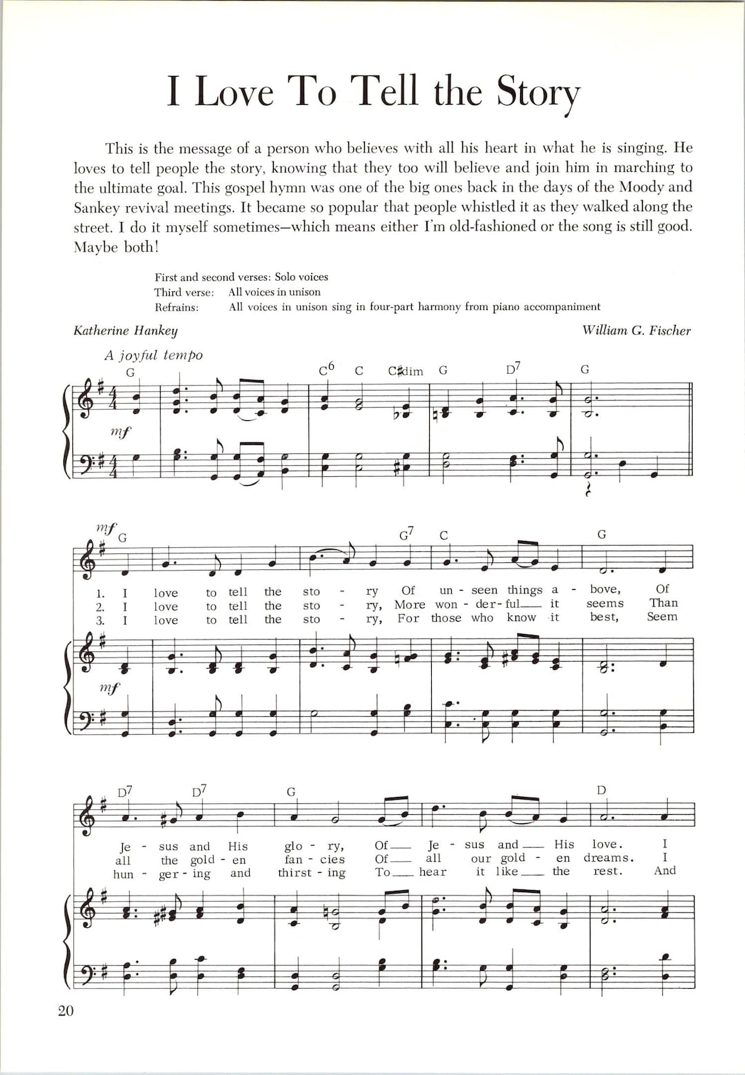 I Love to Tell the Story - Digital Hymn Tune Key of G - Etsy