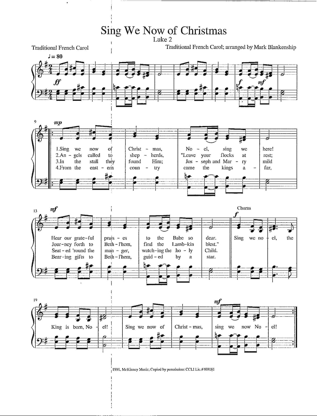 Sing We Now of Christmas - Digital French Carol With Lyrics - Key of E ...
