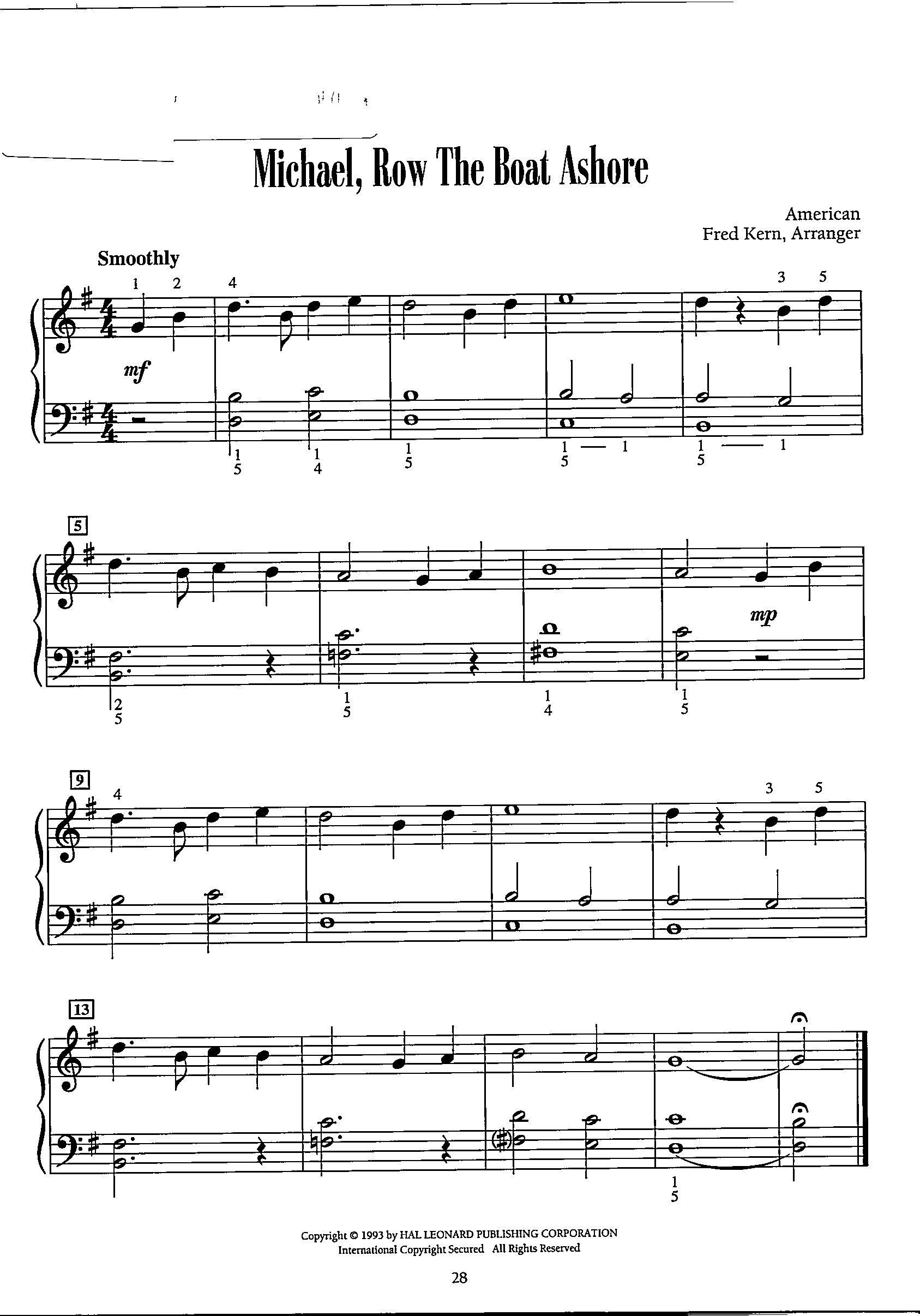 Michael Row the Boat Ashore - Digital Piano Keyboard Sheet Music ...