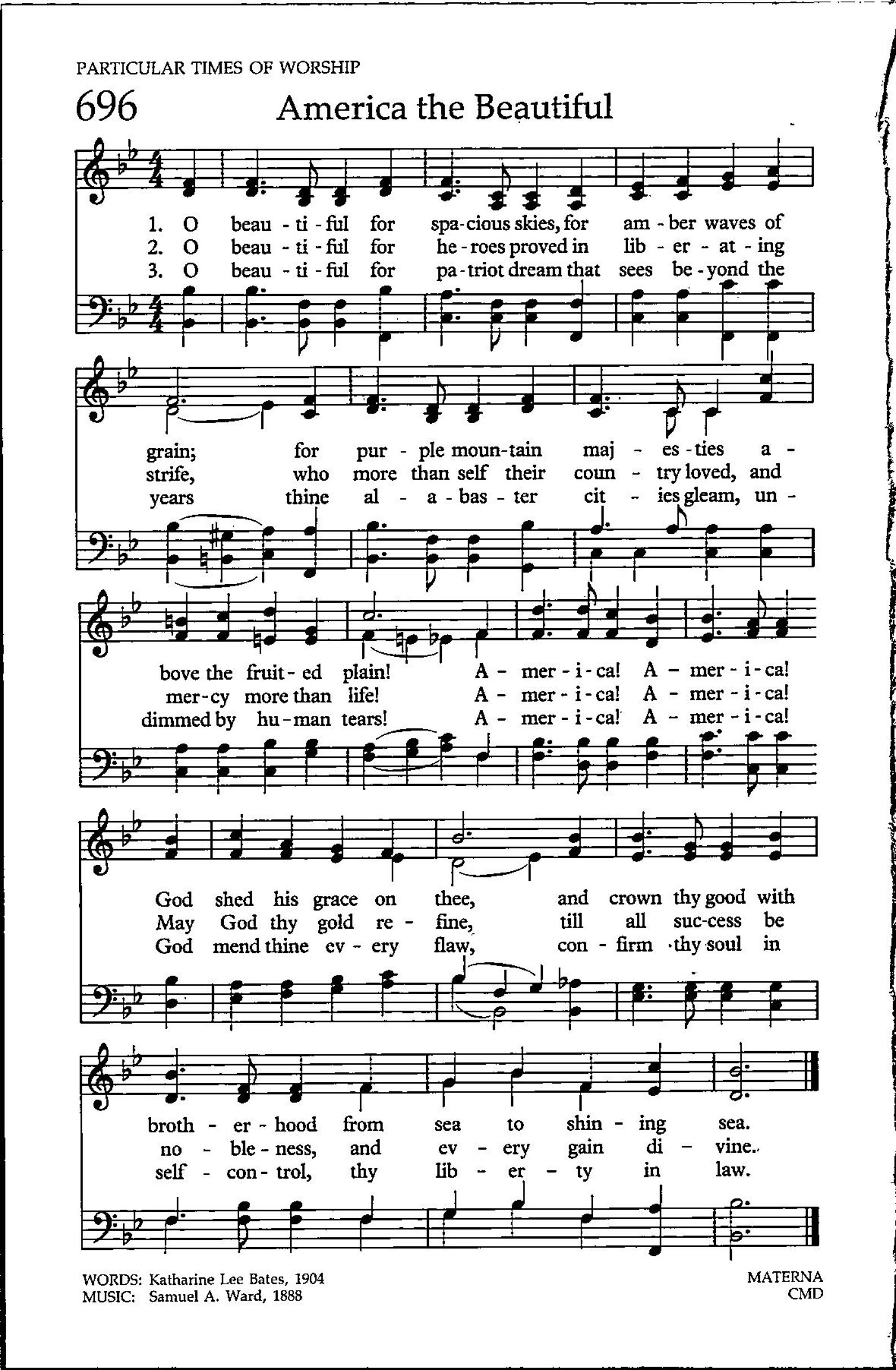 America the Beautiful - Digital Patriotic Hymn Sheet Music Key of B ...