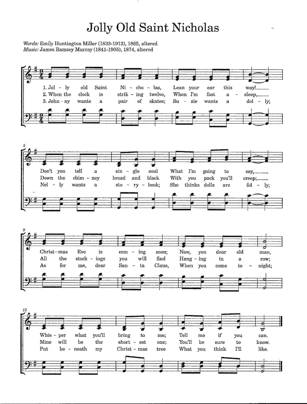 Jolly Old St. Nicholas - 4 Part SATB Digital Sheet Music With Lyrics ...