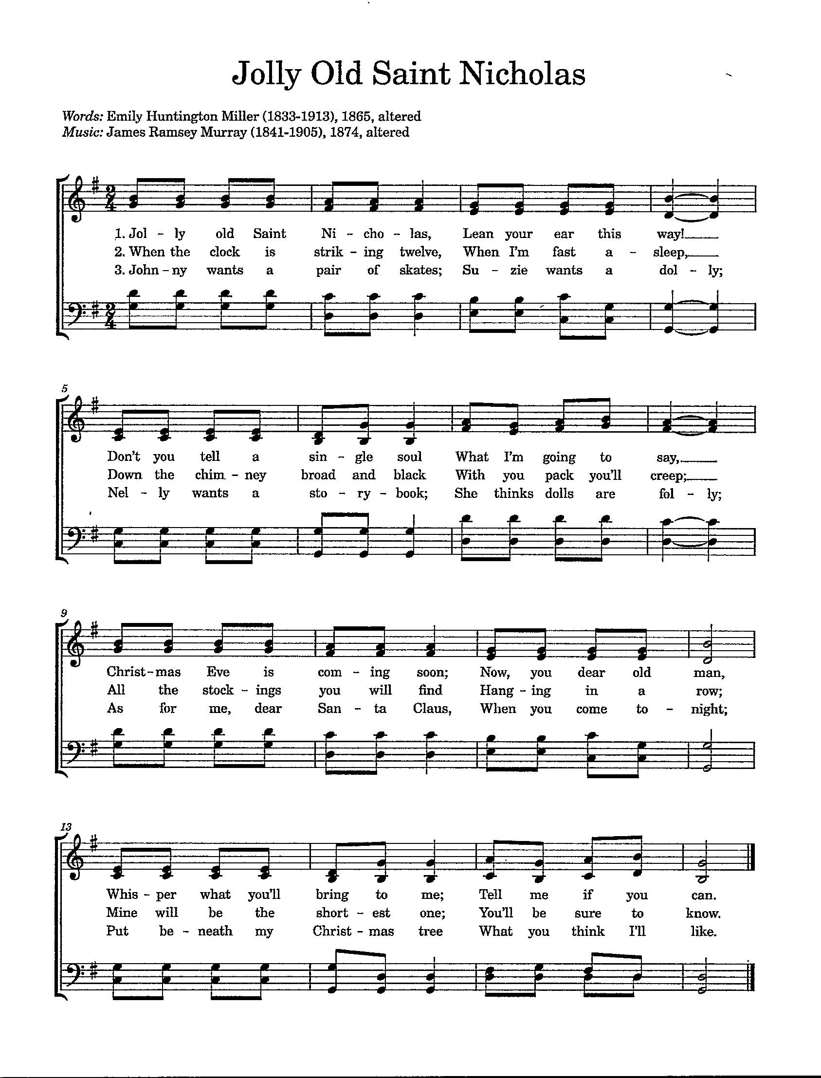 Jolly Old St. Nicholas - 4 Part SATB Digital Sheet Music With Lyrics ...