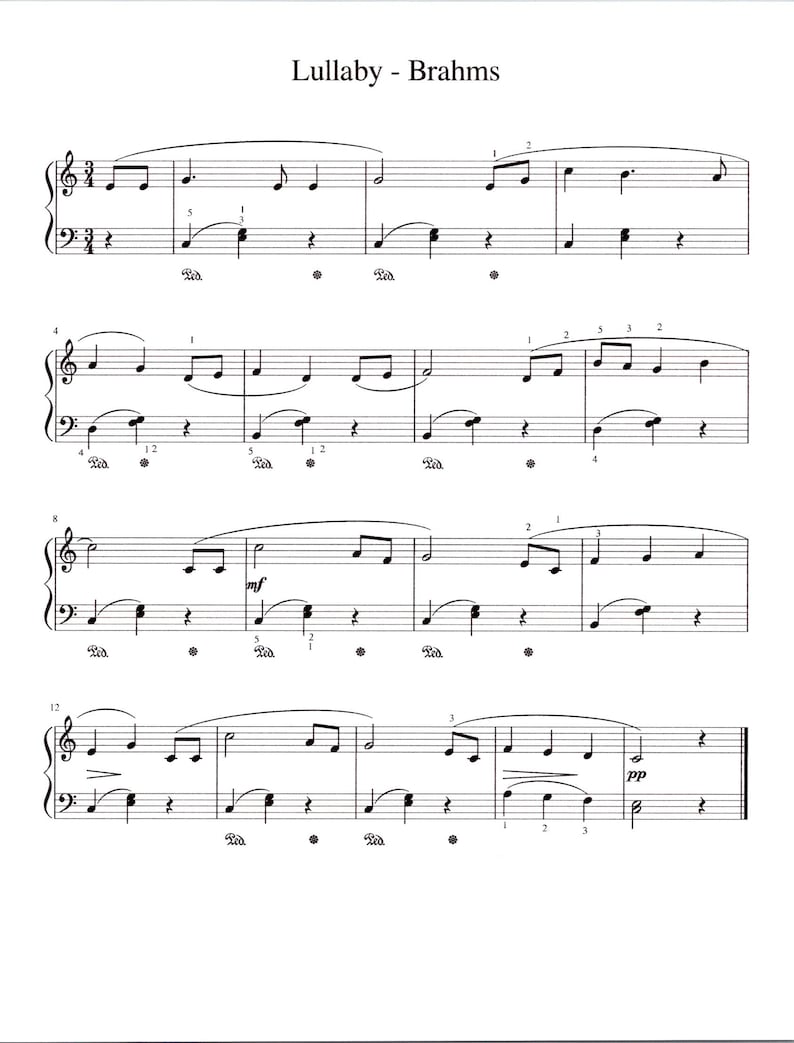 Lullaby by Brahms - Beginner Level - Digital Piano Solo Key of C - Etsy