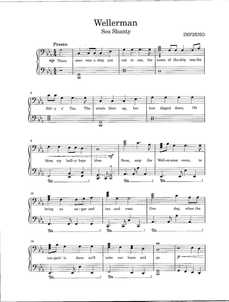Wellerman Sea Shanty - Digital Download Sheet Music for Piano and Voice ...