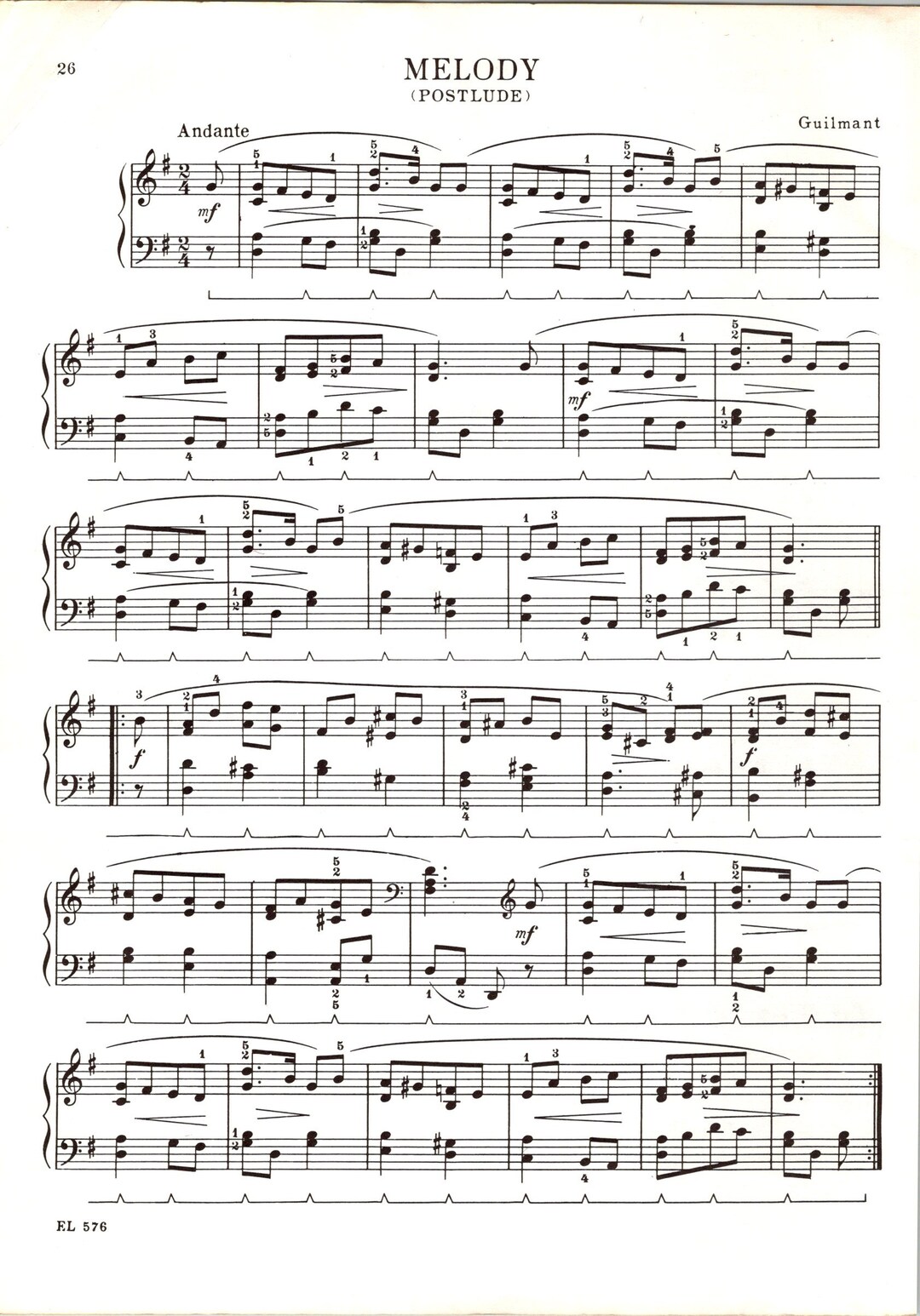 Melody (postlude) by Guilmant DIGITAL Church Sheet Music for Piano or ...