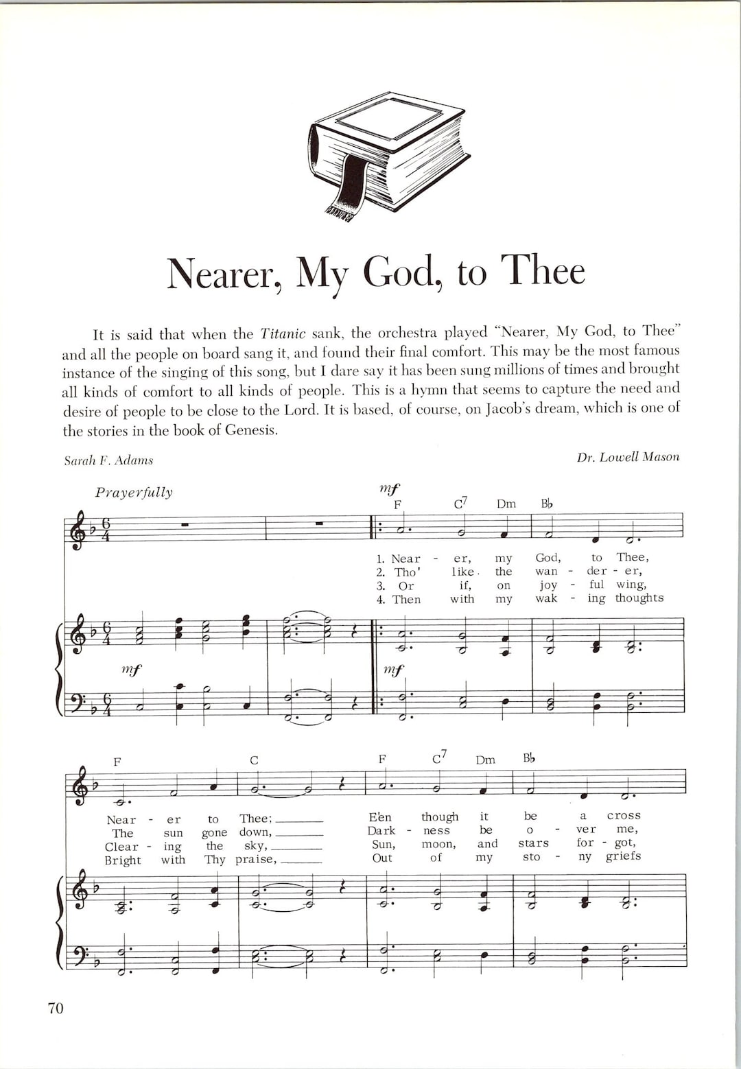Nearer My God to Thee - Digital Sheet Music - Key of F - Etsy