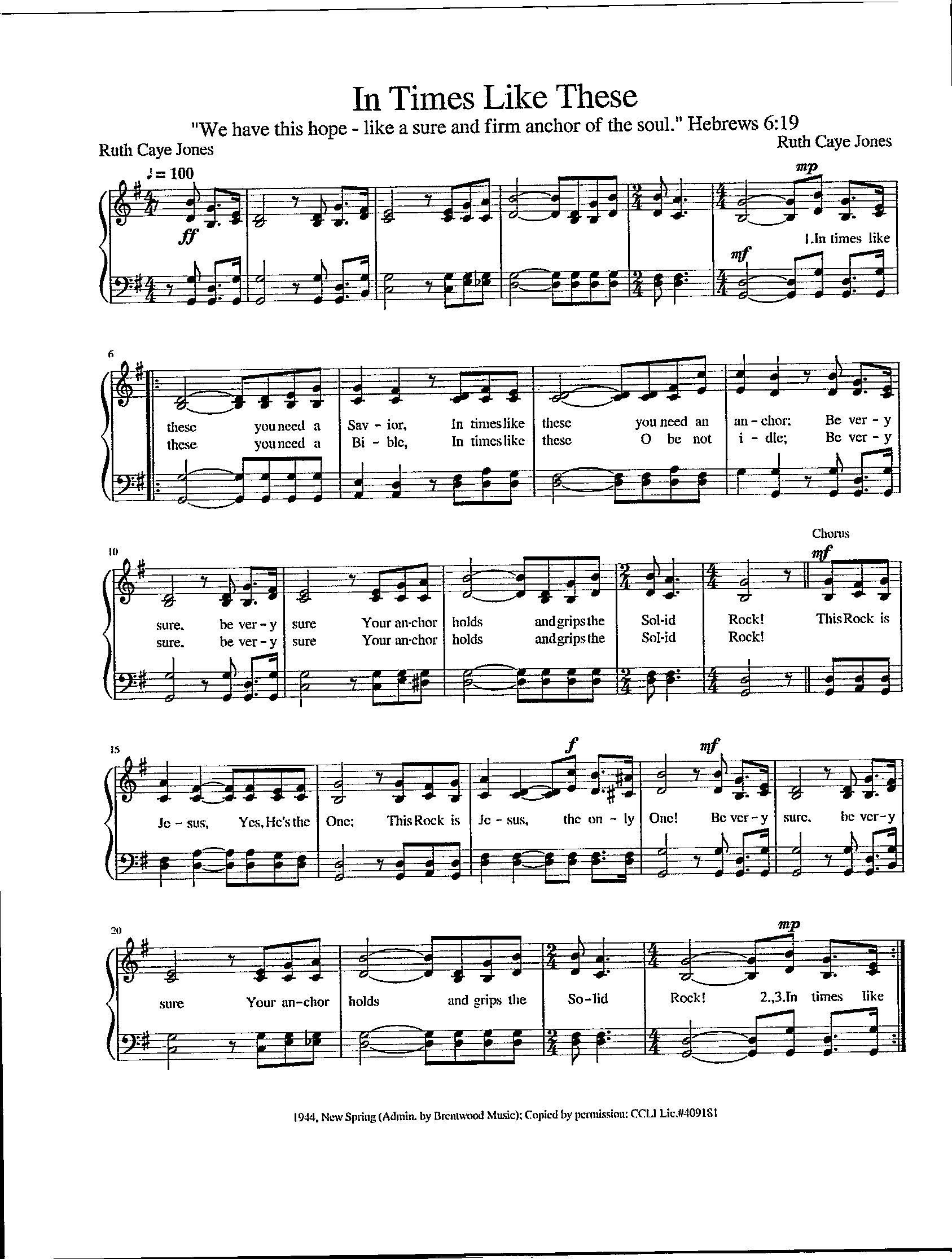 In Times Like These - Digital Hymn Tune With Lyrics - Key of G - Etsy