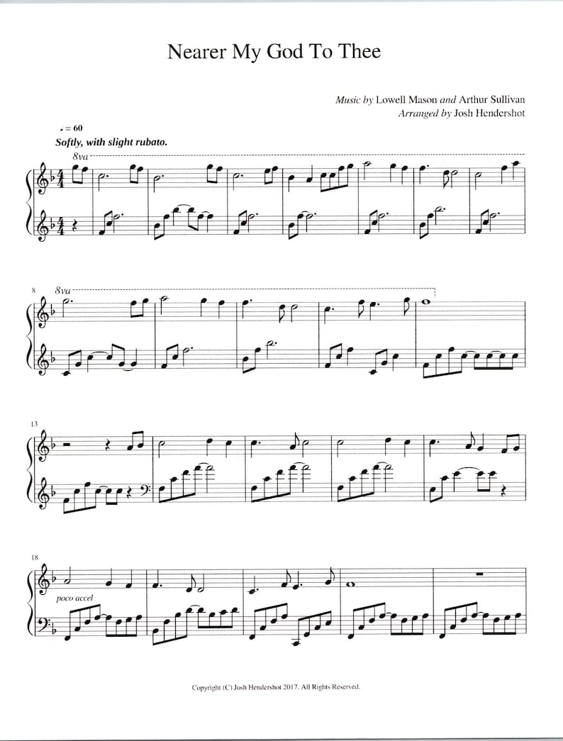 Nearer My God to Thee Piano Solo - Digital Sheet Music - Key of F and G ...