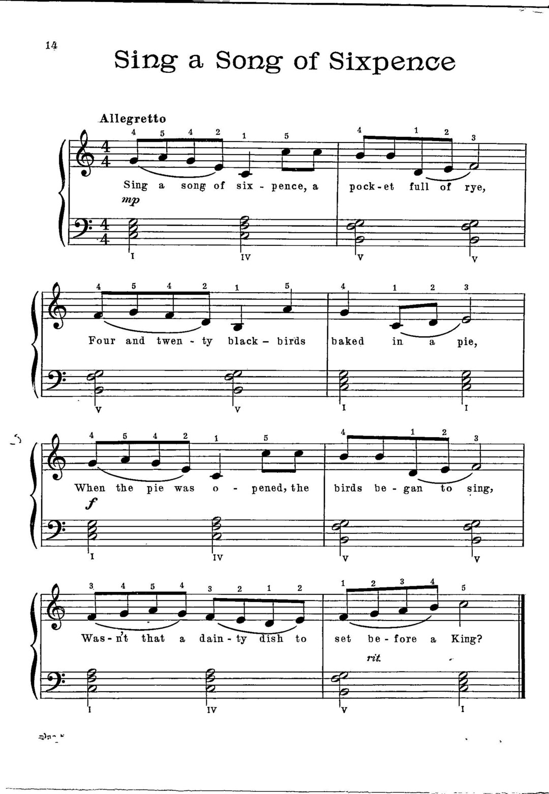 Sing a Song of Sixpence - Easy Teaching Arrangement Digital Printable ...