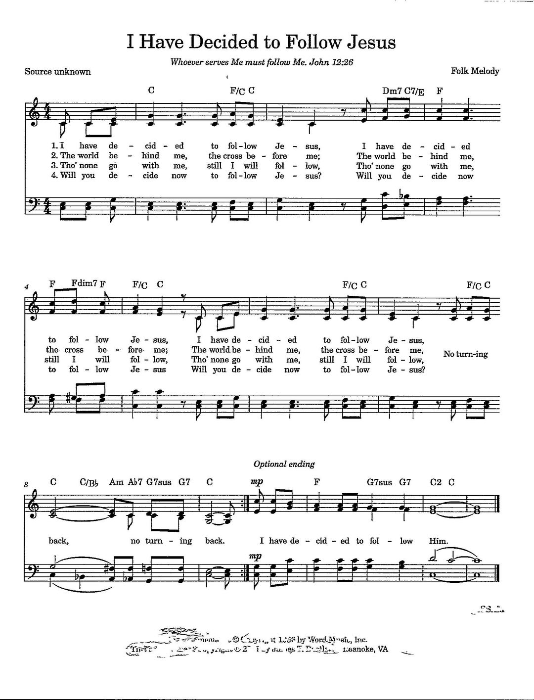 I Have Decided to Follow Jesus - Hymn Tune Digital Printable With ...