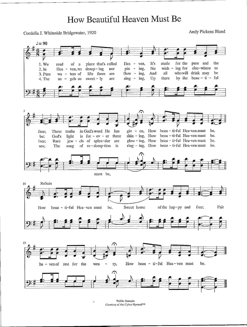 How Beautiful Heaven Must Be - Hymn Tune Digital Printable - Key of G ...
