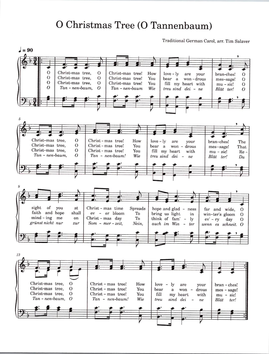 O Christmas Tree (O Tannenbaum) Sheet Music - Digital Christmas Tune ...
