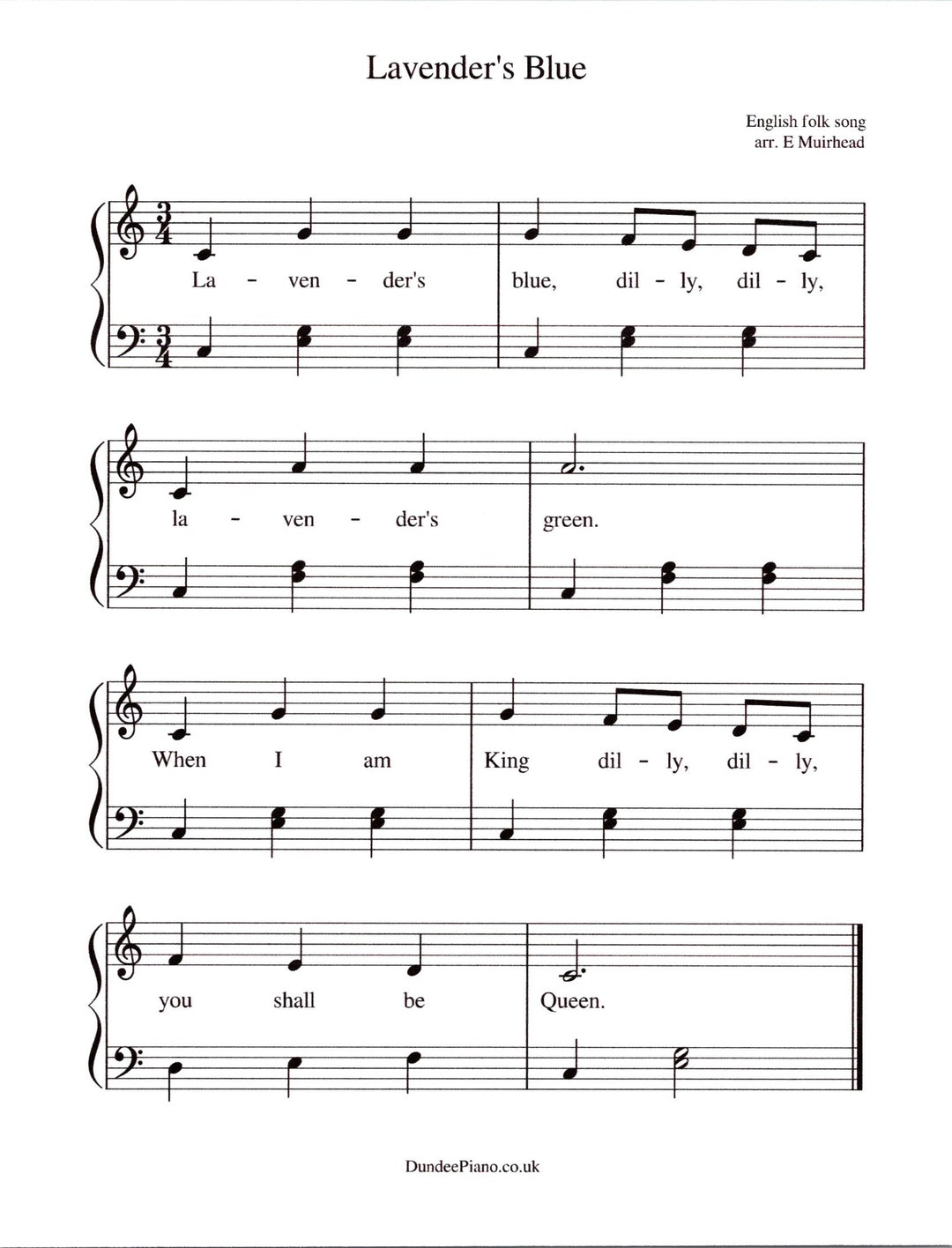 Lavender's Blue - Beginner Level - Digital English Folk Song - Key of C ...