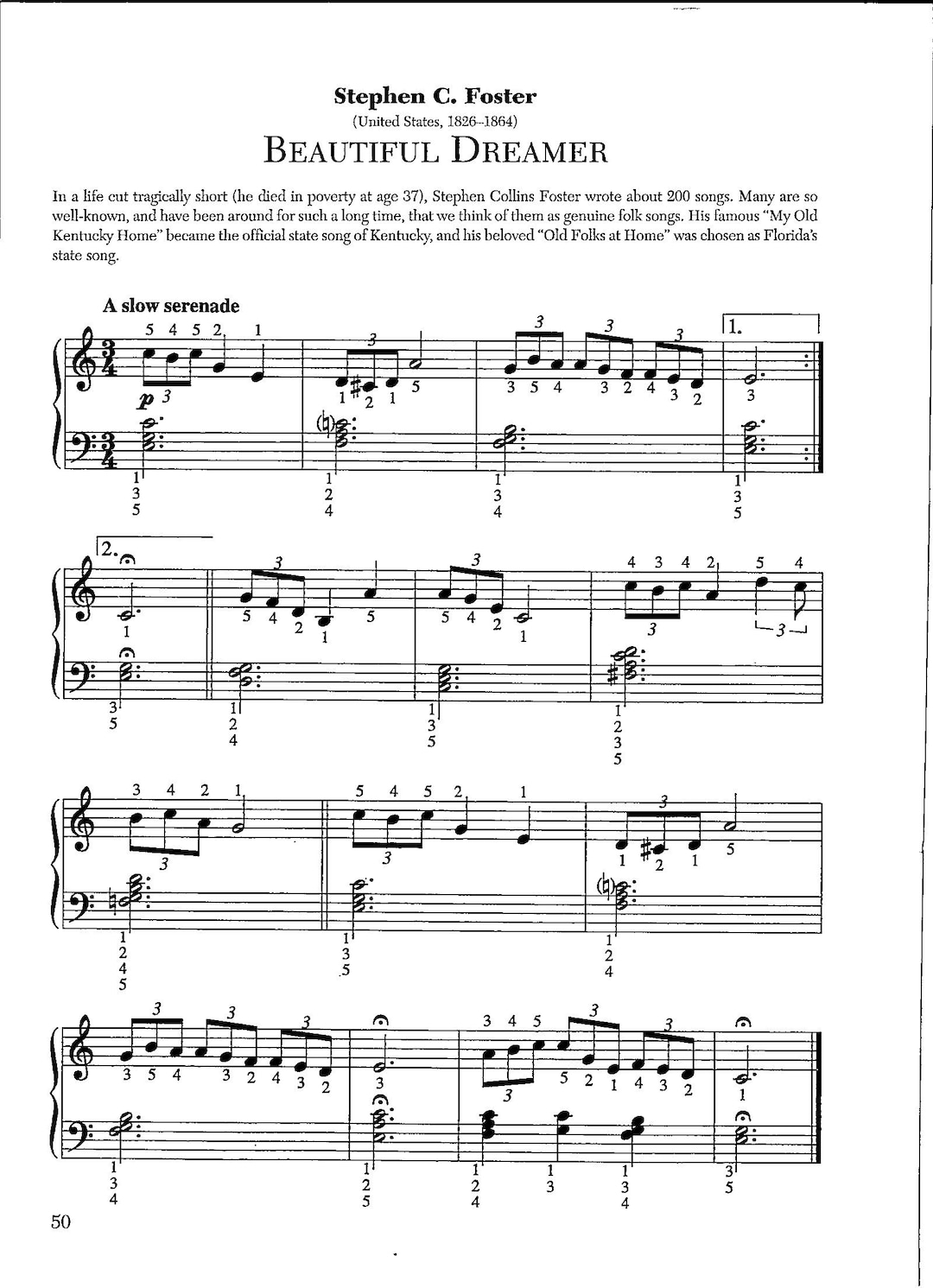 Beautiful Dreamer by Stephen C. Foster Digital Piano Solo Sheet Music ...