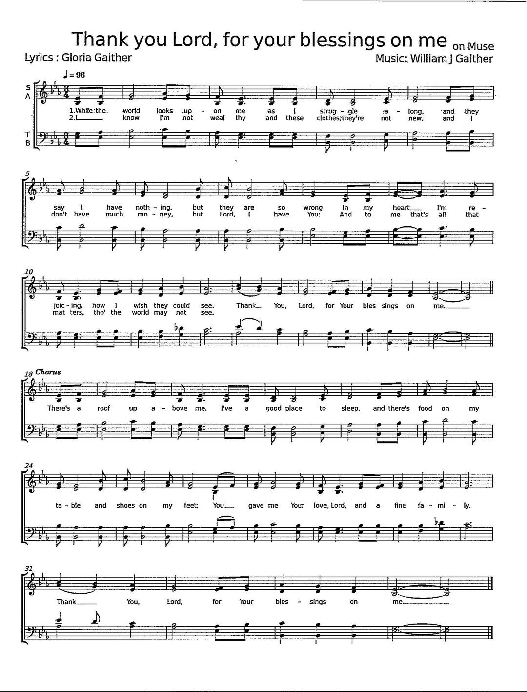 Thank You Lord, for Your Blessings on Me - Digital Download Piano Hymn ...