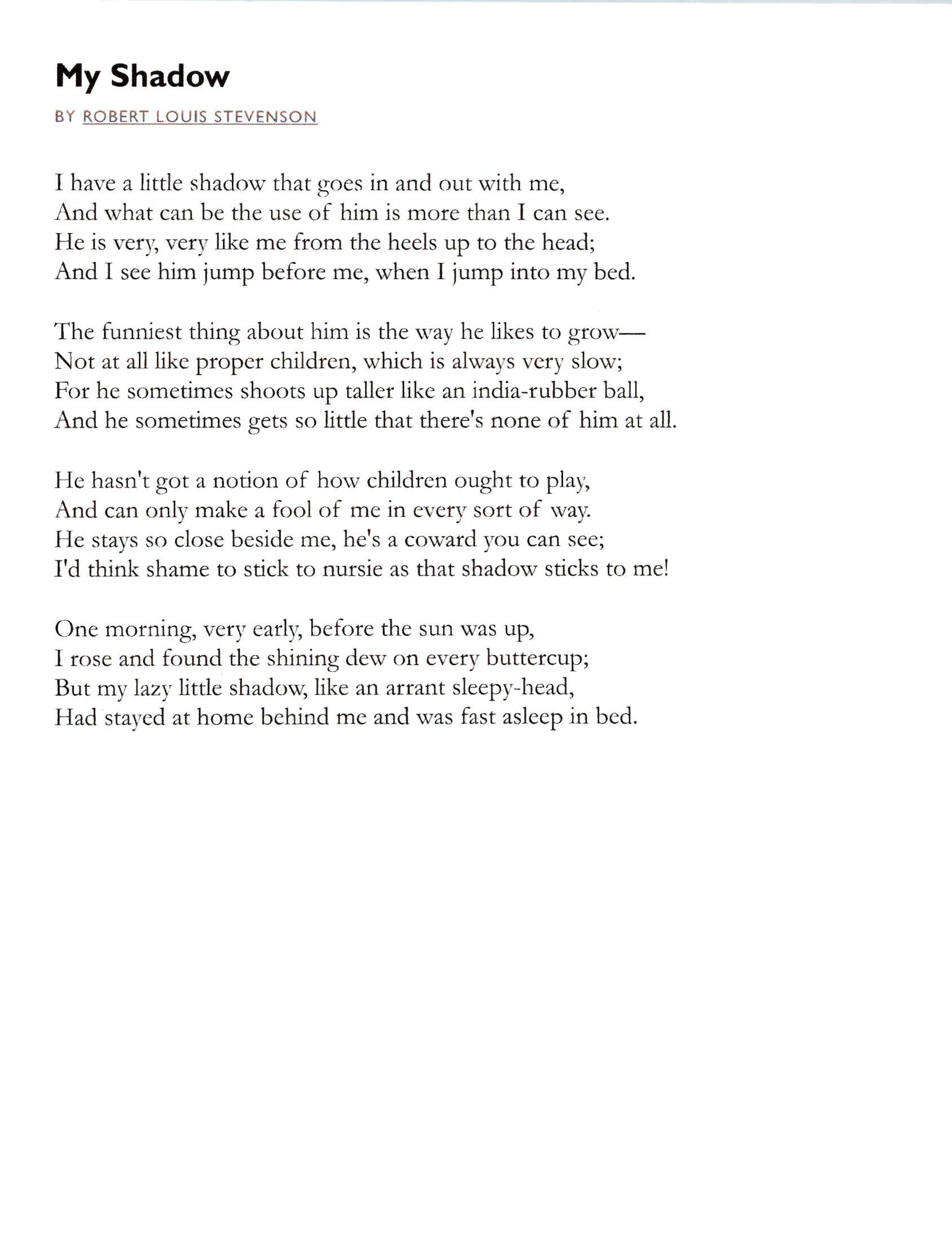 Poem - My Shadow by Robert Louis Stevenson - Digital Printable - Etsy