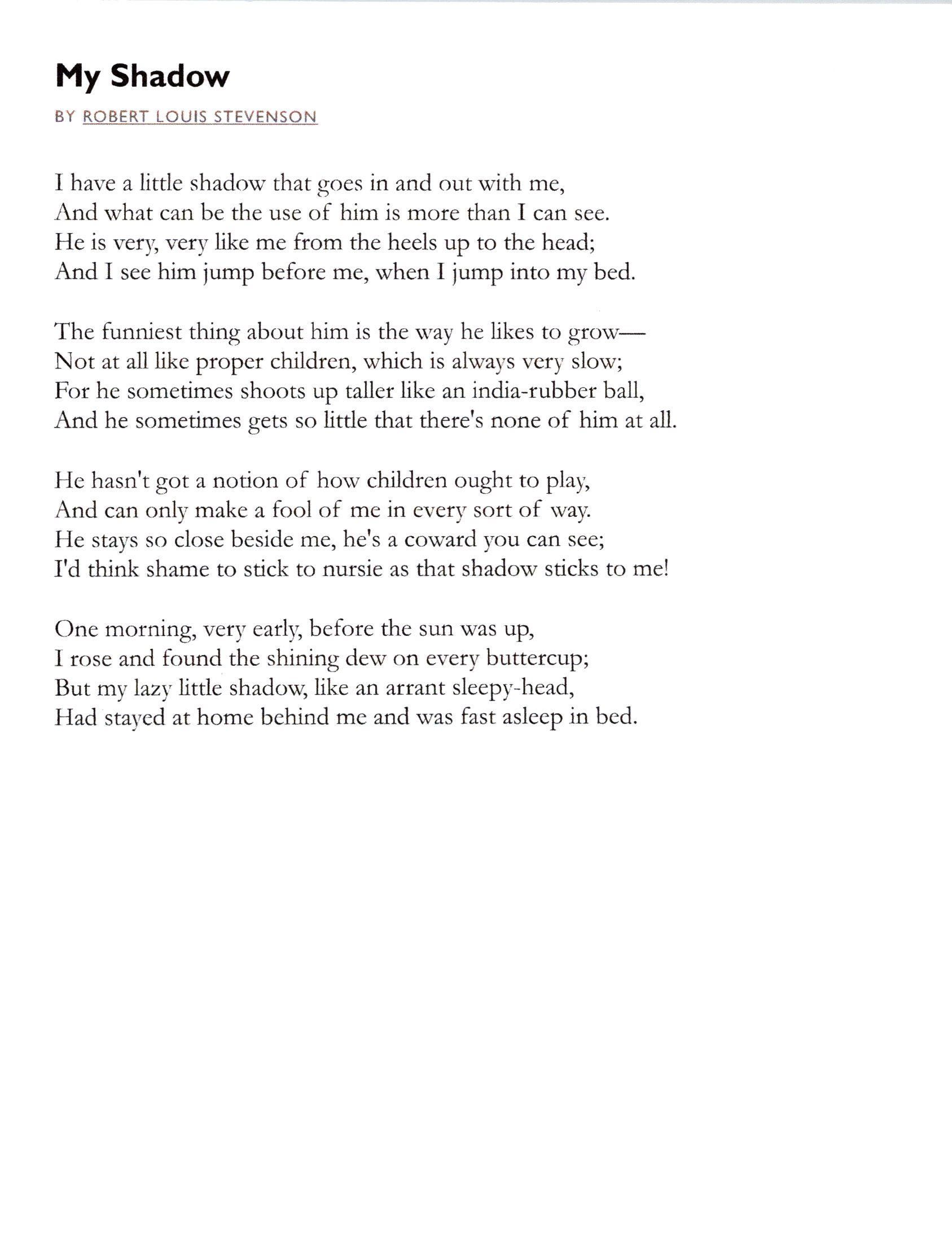 Poem - My Shadow by Robert Louis Stevenson - Digital Printable - Etsy