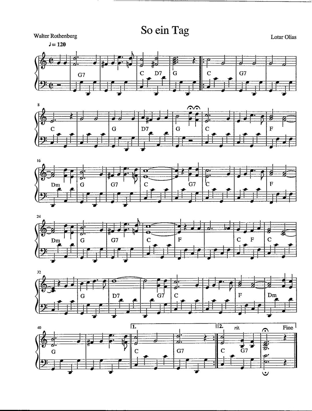 So Ein Tag - Printable Piano Solo - Key of C - Etsy