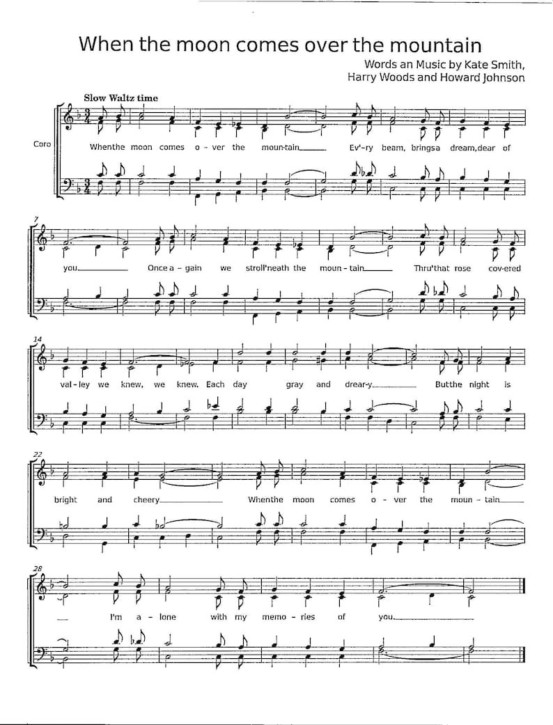 When the Moon Comes Over the Mountain - Kate Smith Digital Printable ...