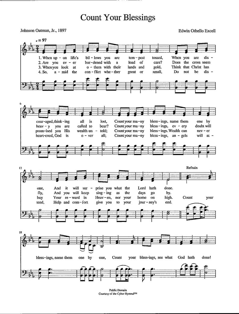 Count Your Blessings - Digital Download Hymn Tune for Piano Organ and ...