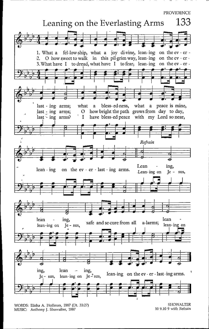 Leaning on the Everlasting Arms - Digital Hymn Tune Sheet Music Key of ...
