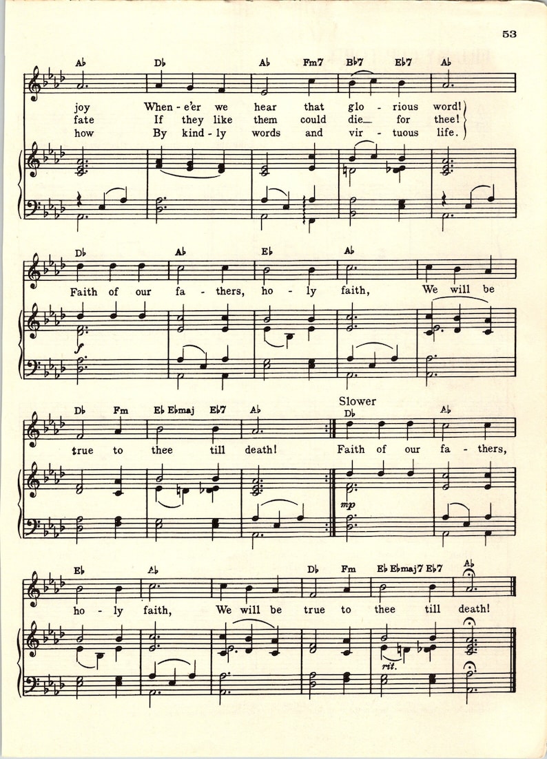 Faith of Our Fathers Sheet Music - Hymn Tune - Key of A Flat - Etsy