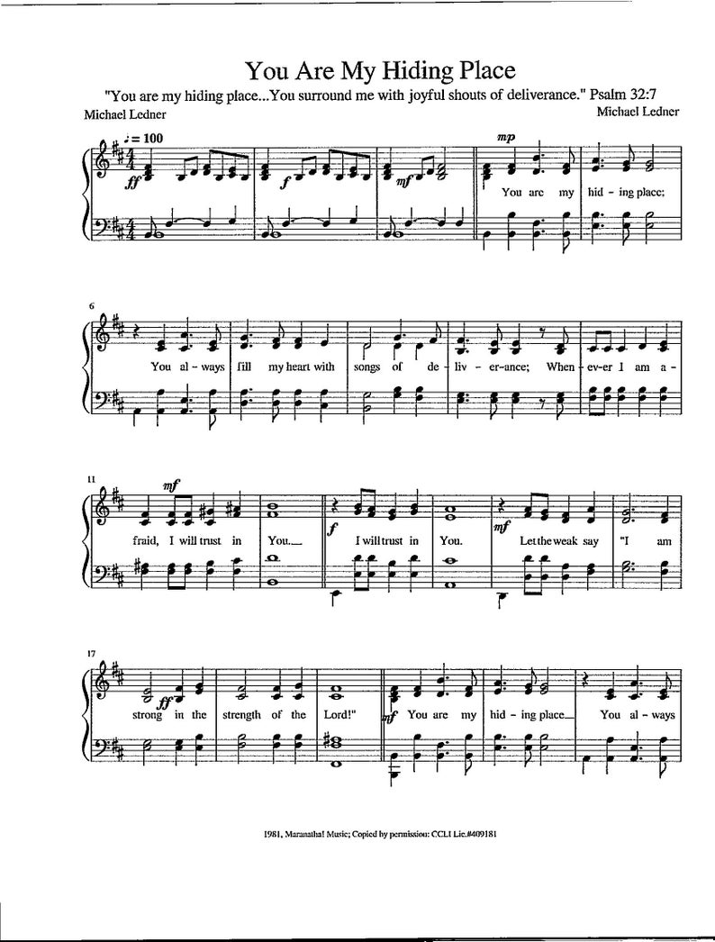 You Are My Hiding Place - Digital Hymn Tune With Lyrics - Key of B ...