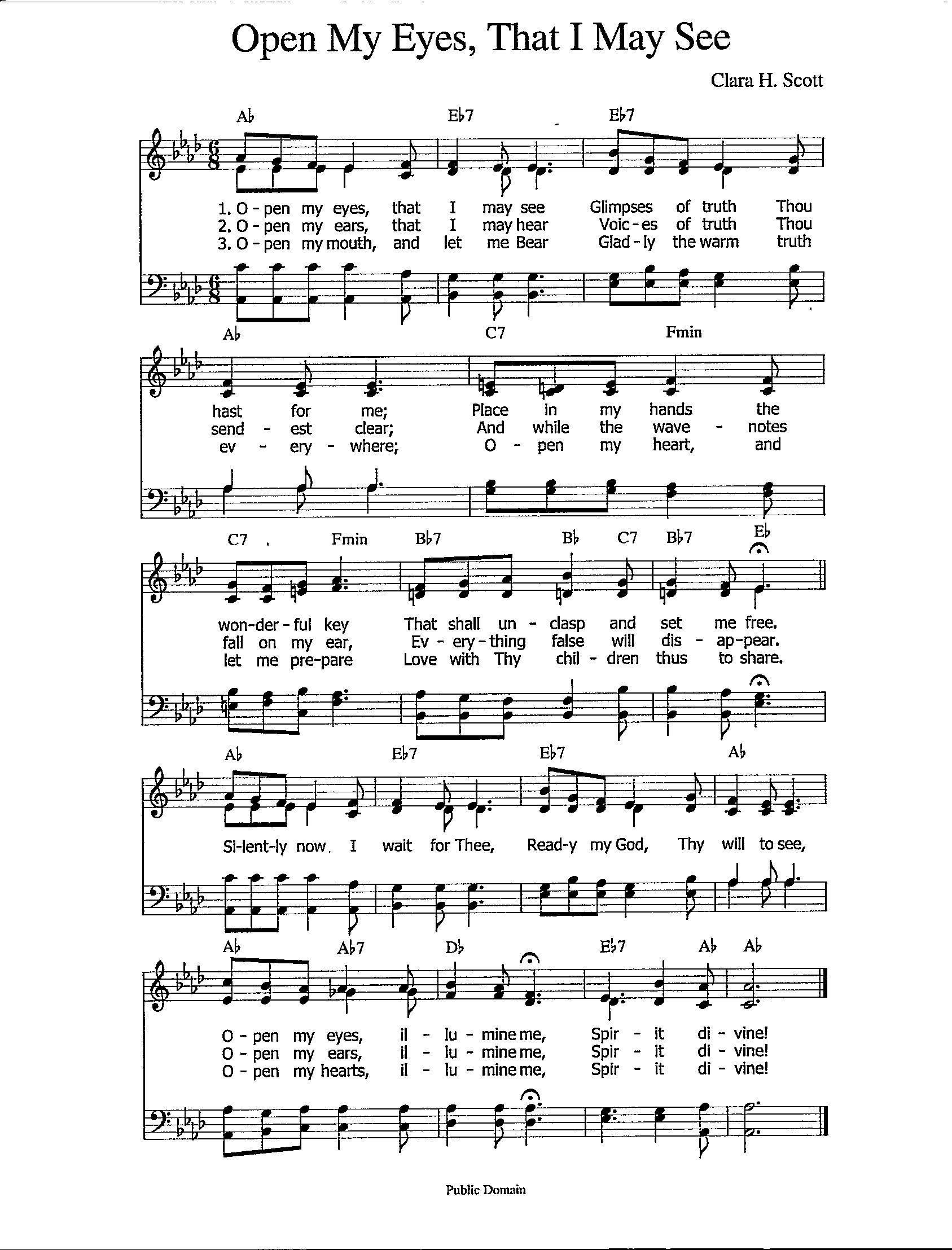 Open My Eyes, That I May See - Digital Printable Hymn Tune With Lyrics ...