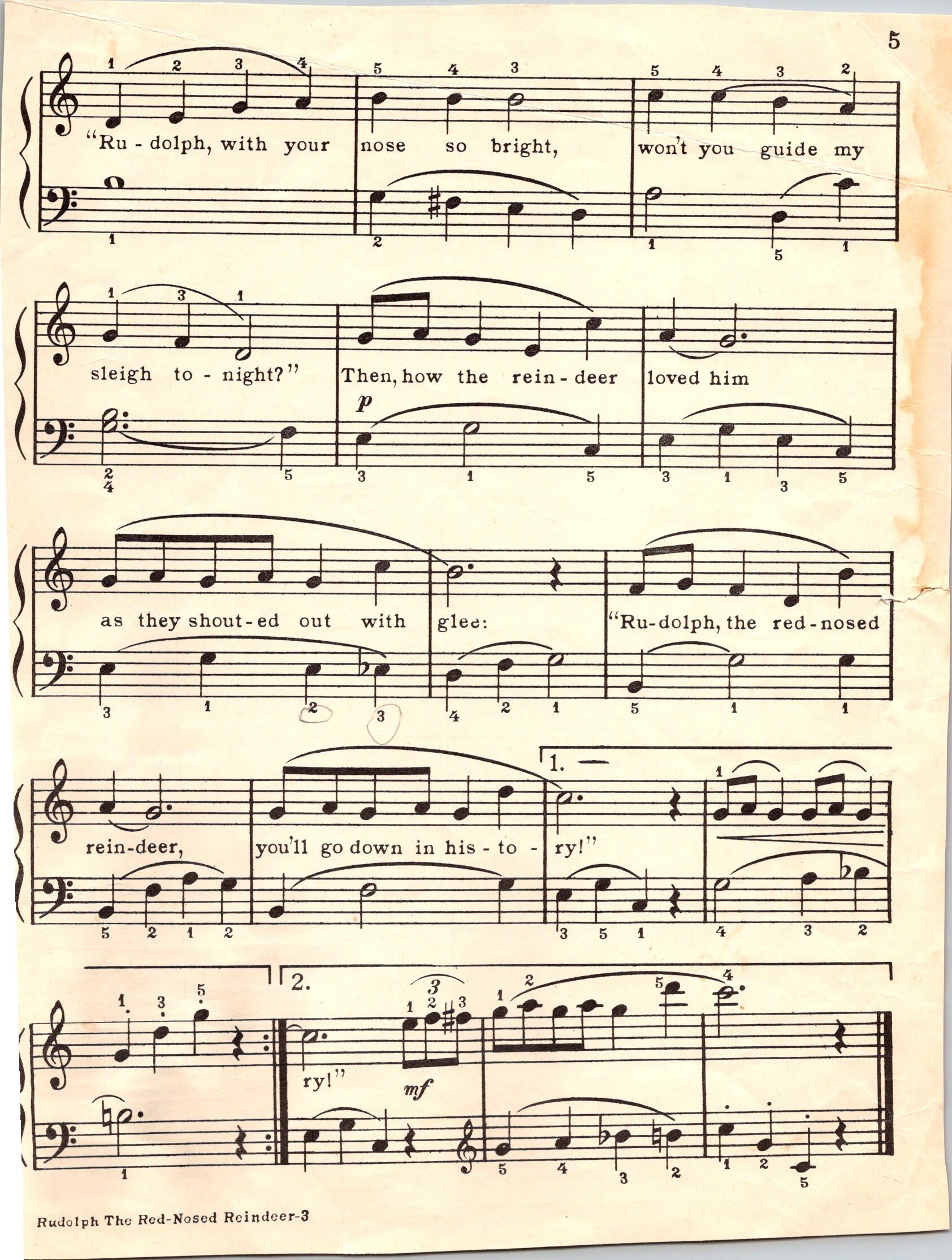 Rudolph the Red-nosed Reindeer - Easy Printable Christmas Sheet Music ...