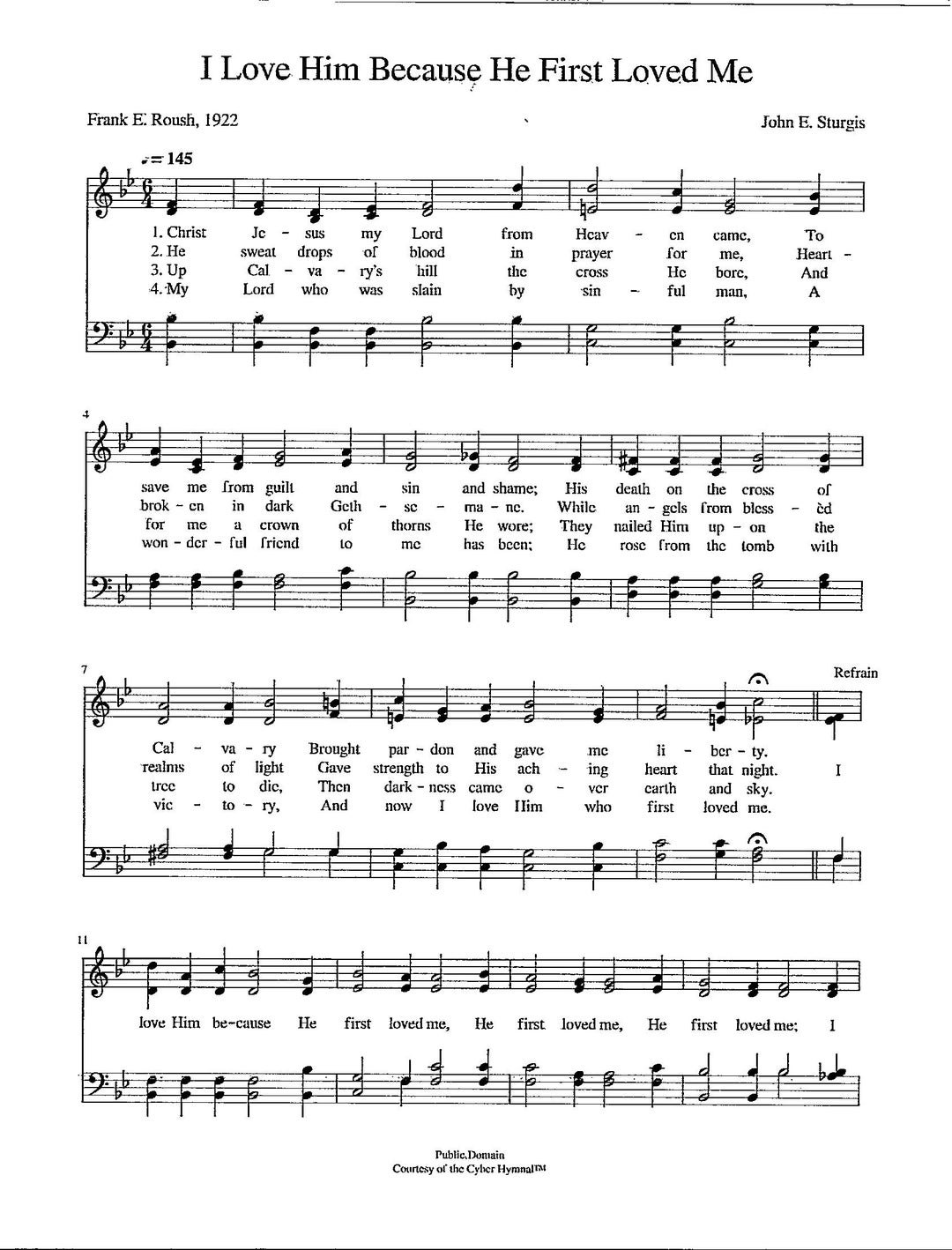 I Love Him Because He First Loved Me - Digital Download Hymn for Piano ...