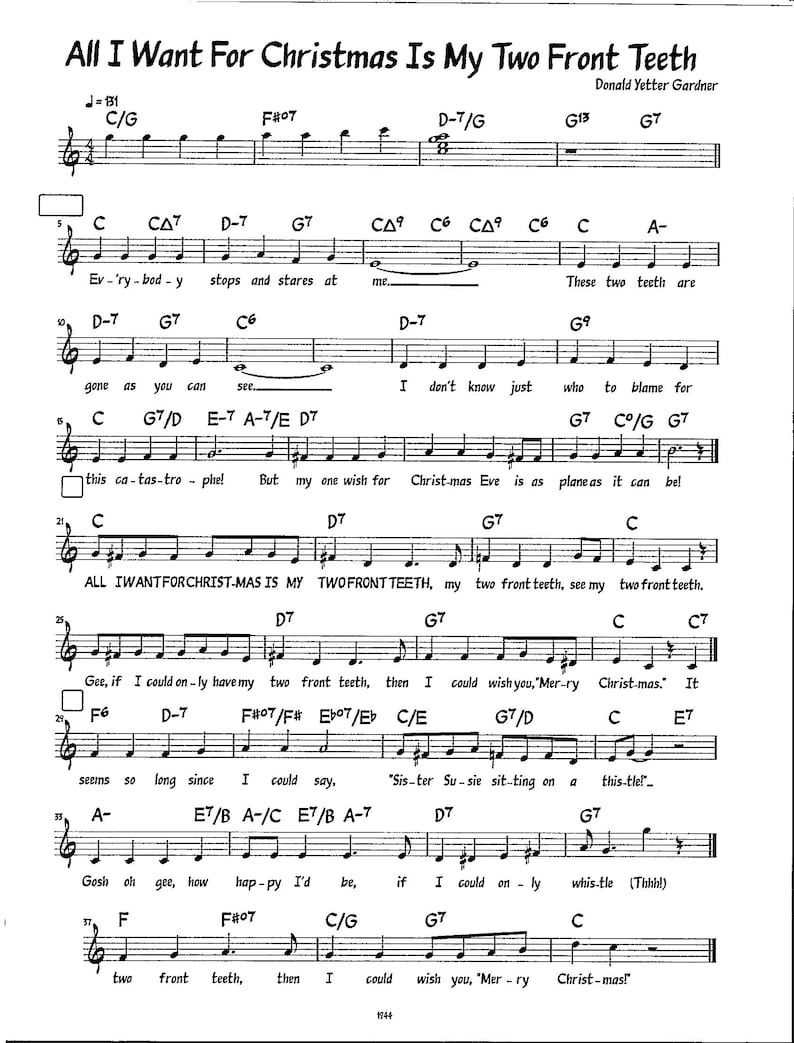 All I Want for Christmas is My Two Front Teeth - Digital Melody Chords ...