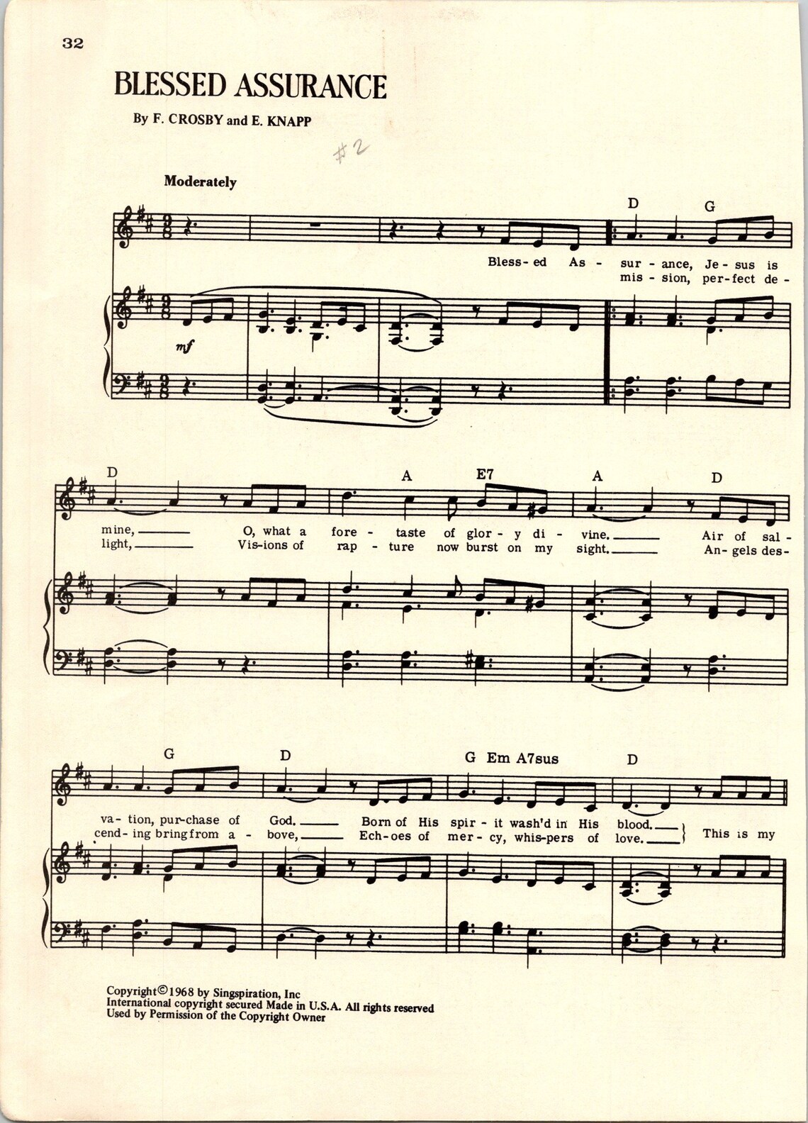 Blessed Assurance Sheet Music - Digital Hymn Tune - Key of D - Etsy