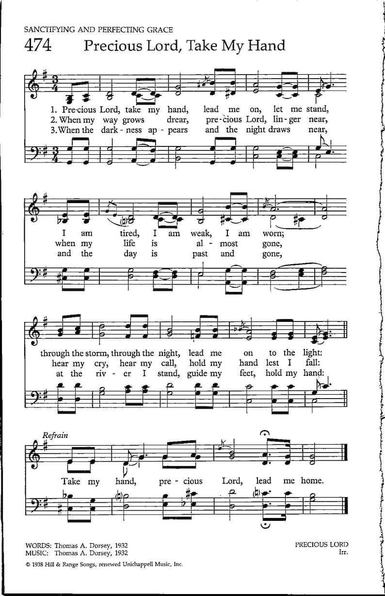 Precious Lord, Take My Hand - Digital Hymn Sheet Music Key of G ...