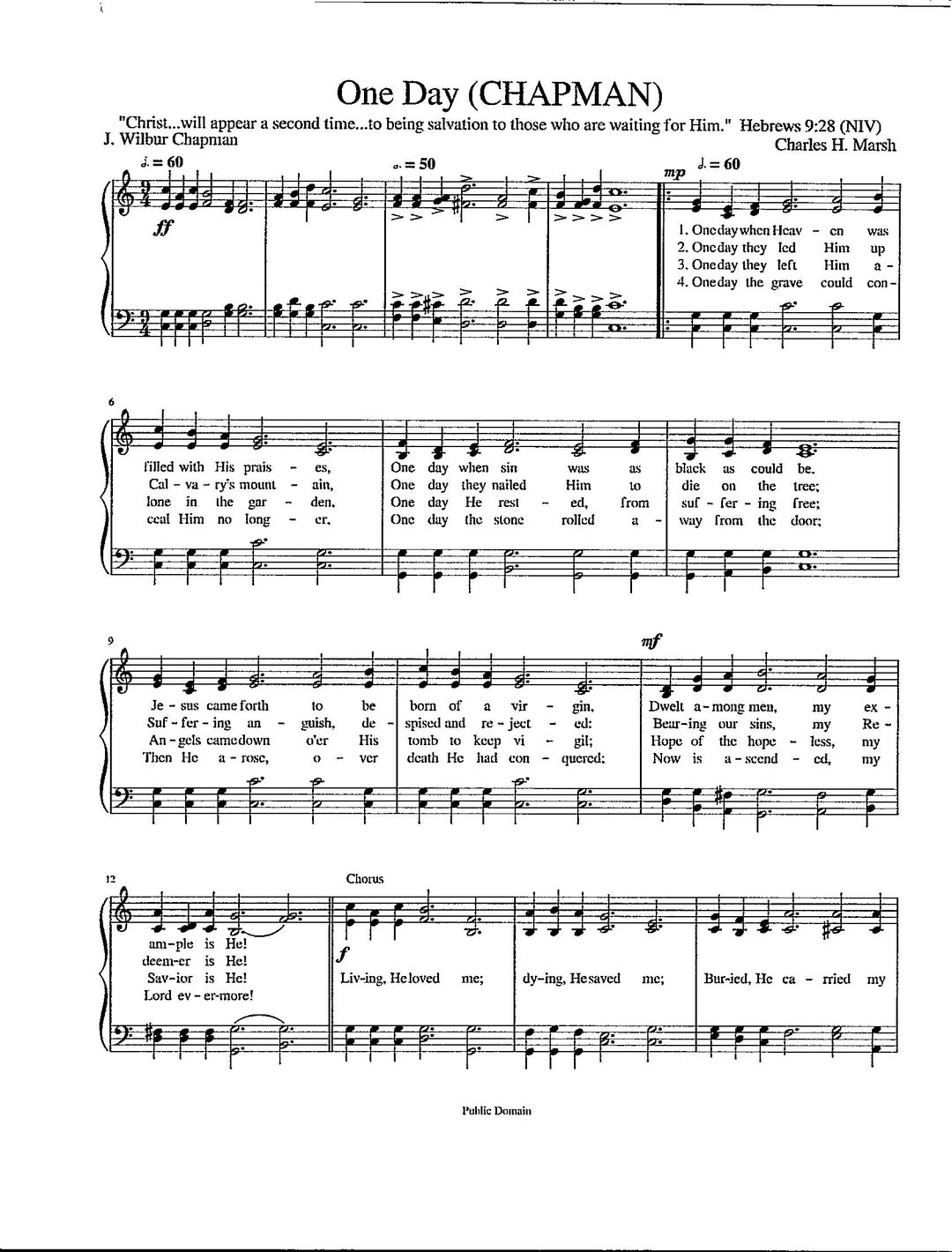 One Day (chapman) - Digital Download Hymn for Piano and Lyrics - Key of ...