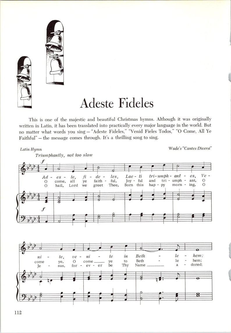 Adeste Fideles (O Come All Ye Faithful) - Digital Christmas Hymn Tune Sheet Music - Key of A ...