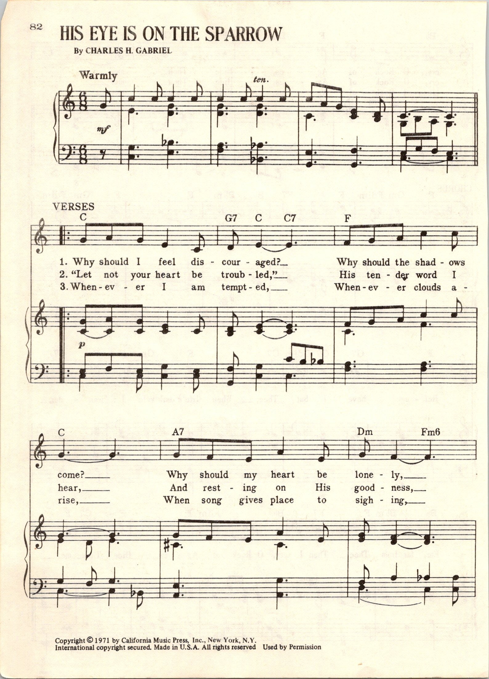 His Eye is on the Sparrow Sheet Music - Digital Download Hymn Tune Key ...