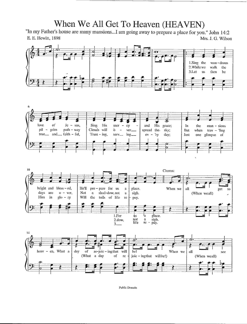 When We All Get to Heaven - Digital Hymn Tune With Verses - Key of C - Etsy