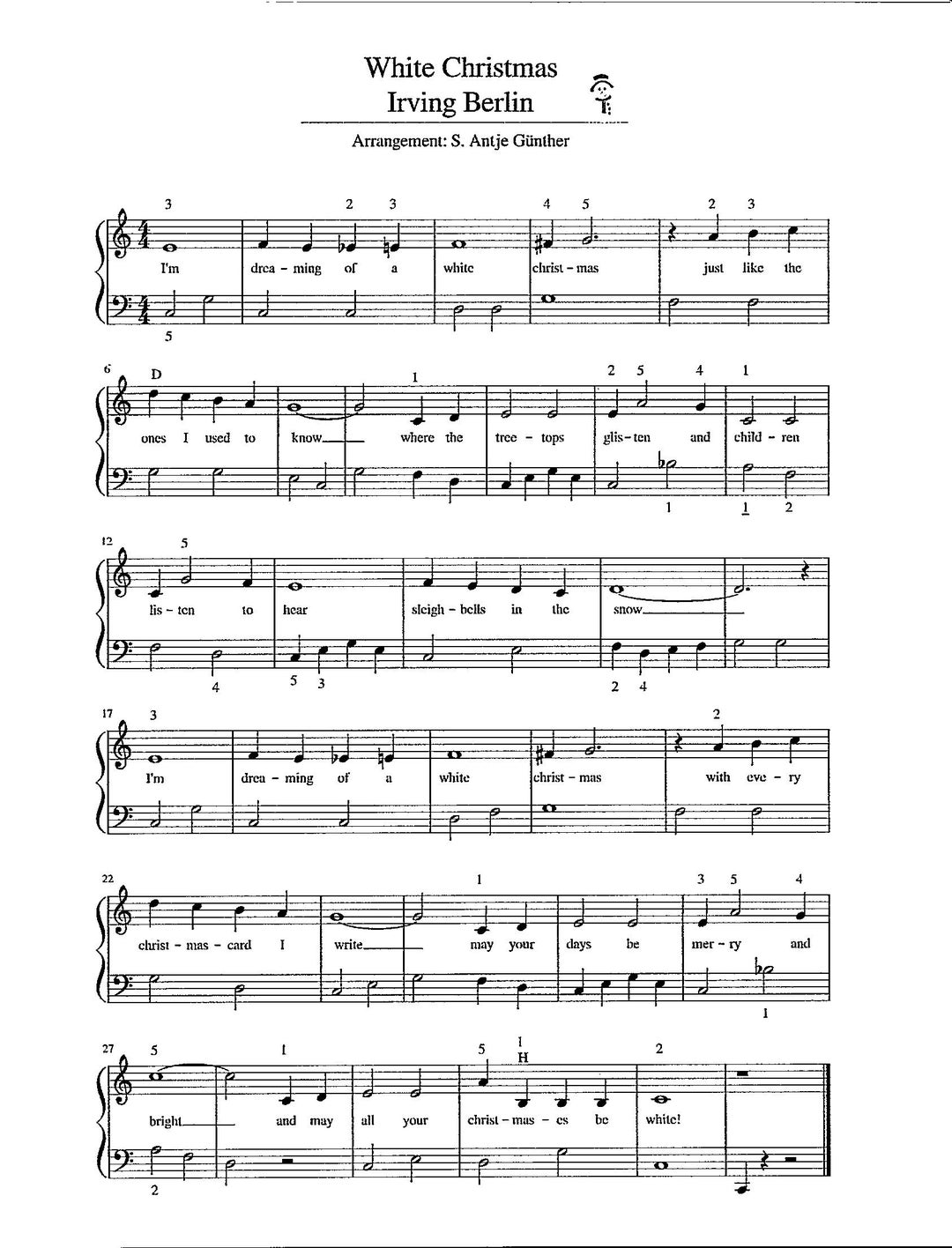 White Christmas - Digital Easy Teaching Arrangement With Lyrics - Key ...