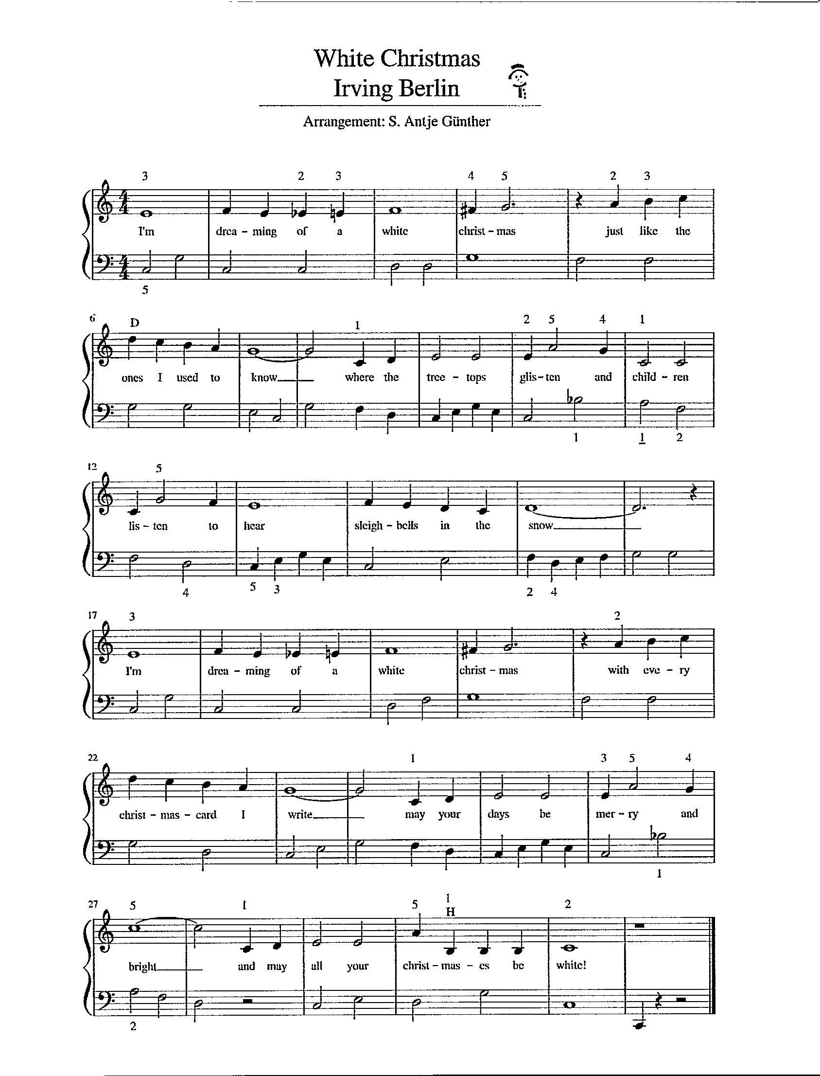 White Christmas - Digital Easy Teaching Arrangement With Lyrics - Key ...