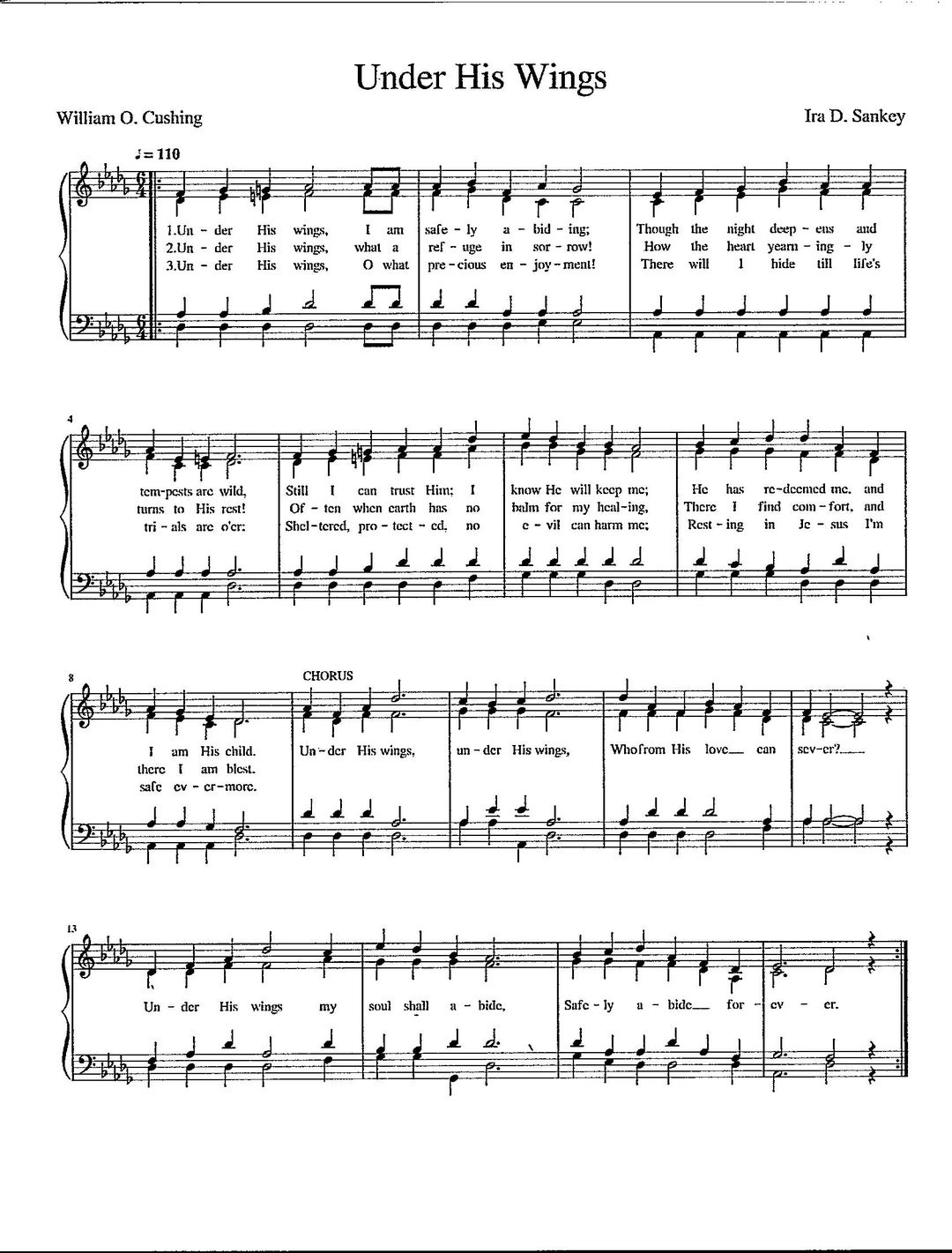 Under His Wings - Digital Hymn Tune Sheet Music With Verses - Key of D ...