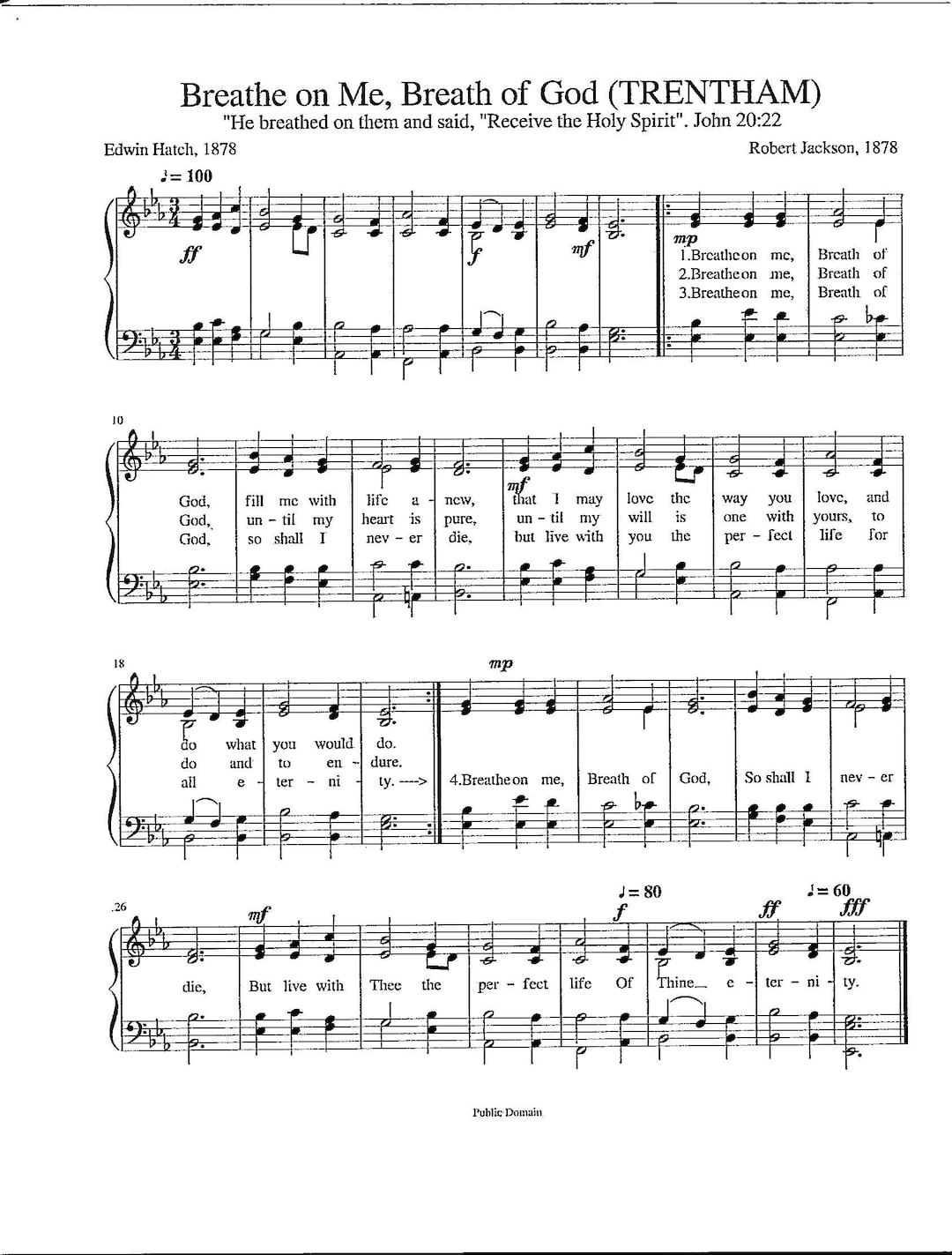Breathe on Me Breath of God - Digital Printable Hymn Tune - Key of E ...