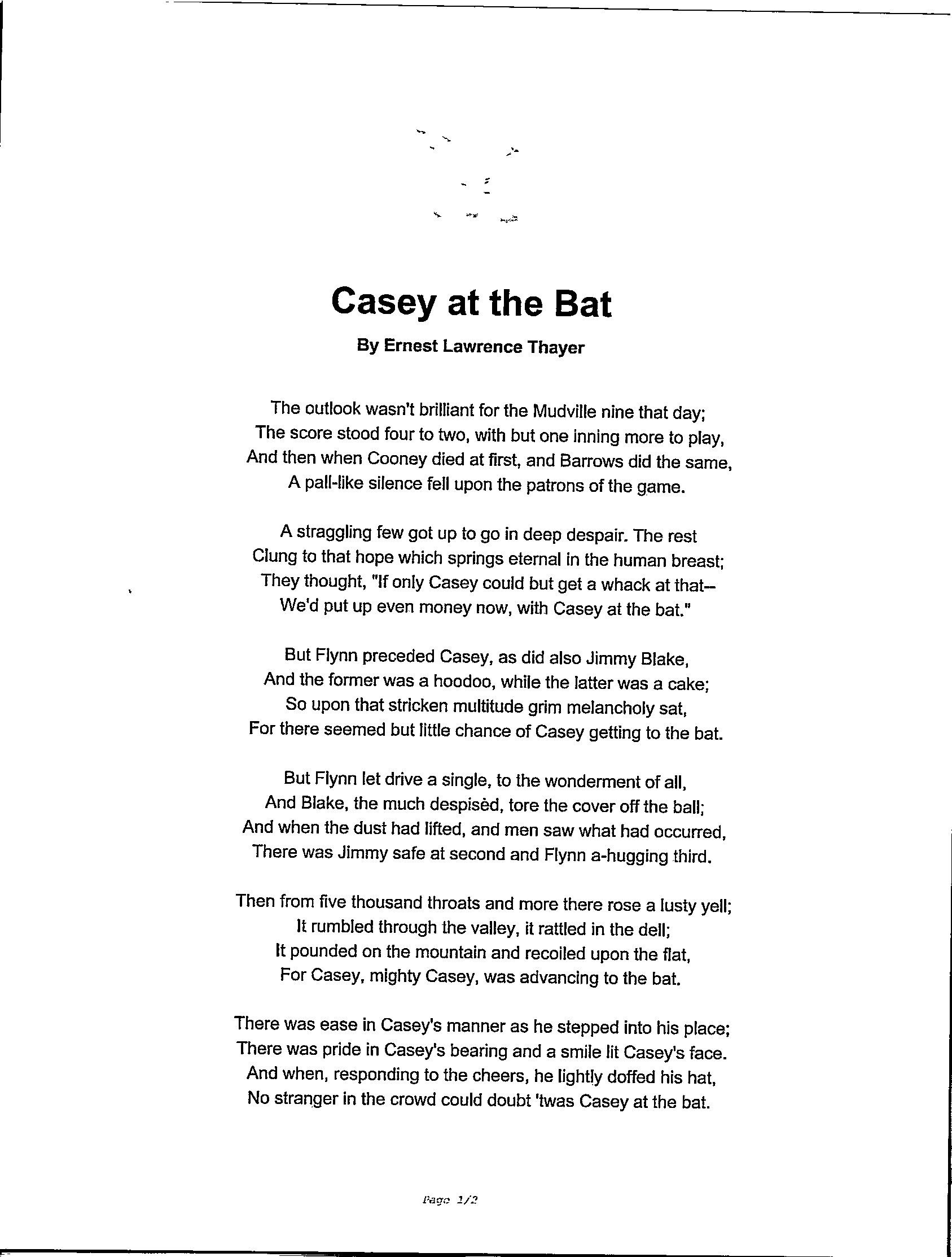 Casey at the Bat - Digital Download Baseball Story - Etsy