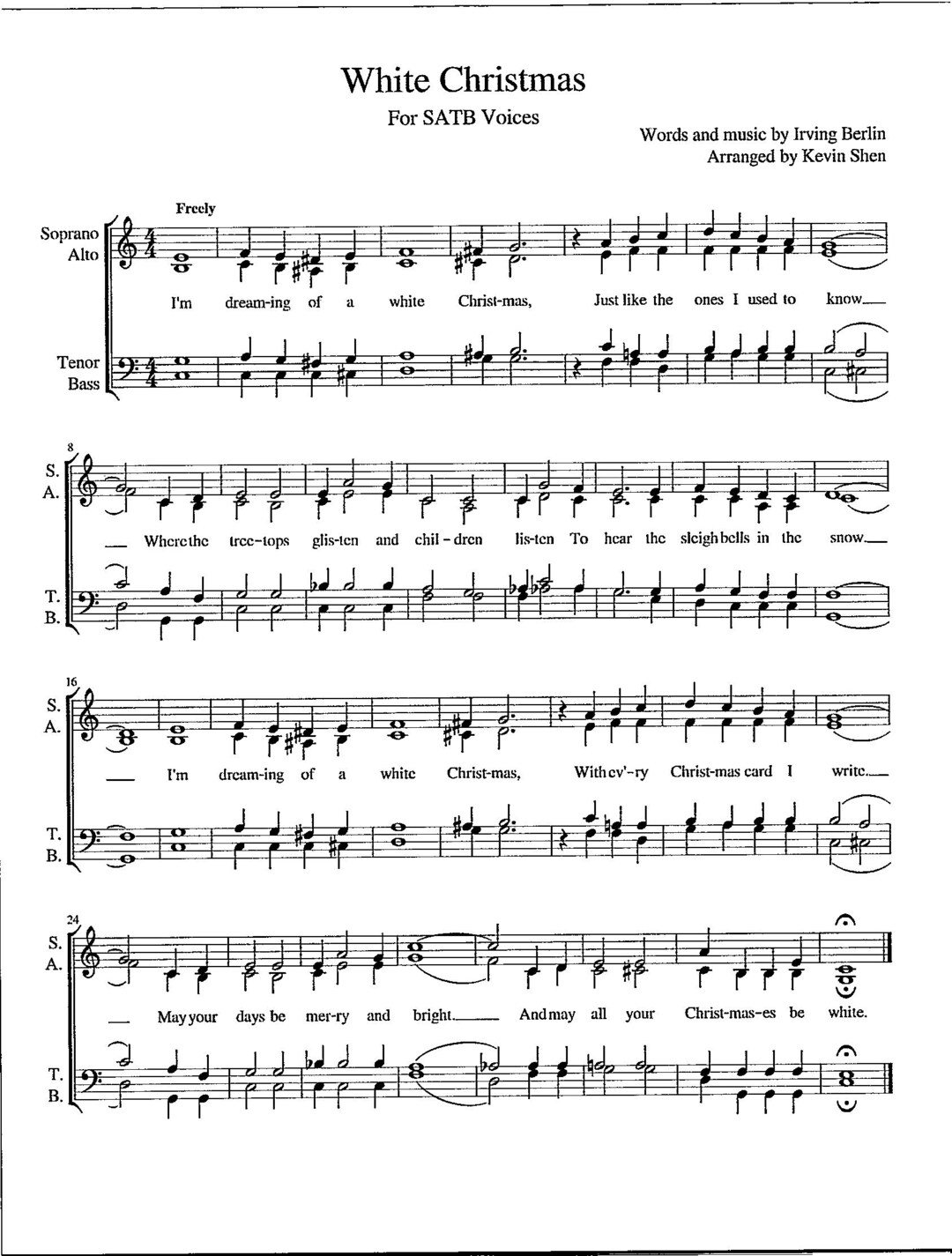 White Christmas - Christmas Digital Sheet Music SATB With Piano - Key ...