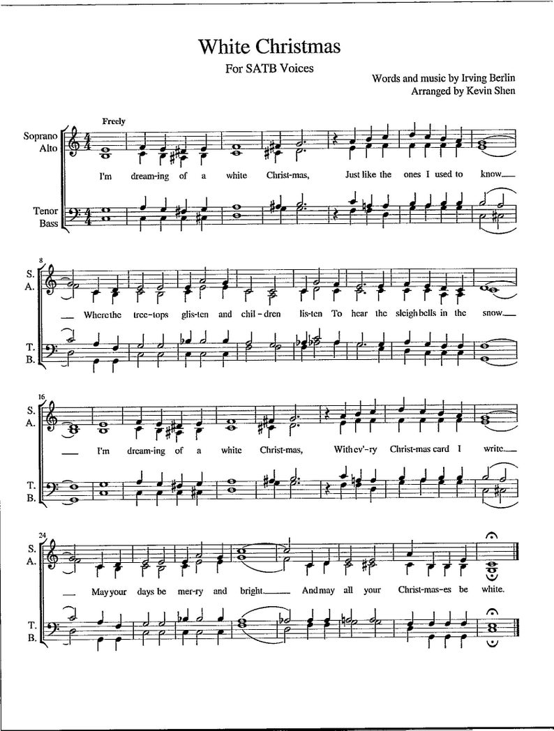 White Christmas - Christmas Digital Sheet Music SATB With Piano - Key ...