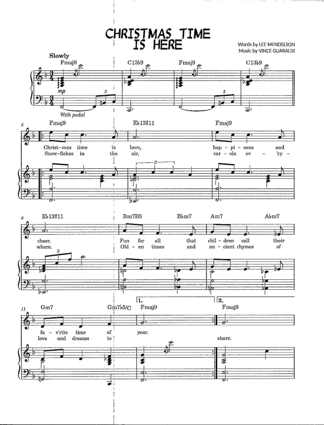Christmas Time is Here - Digital Piano With Lyrics Arrangement in Key ...
