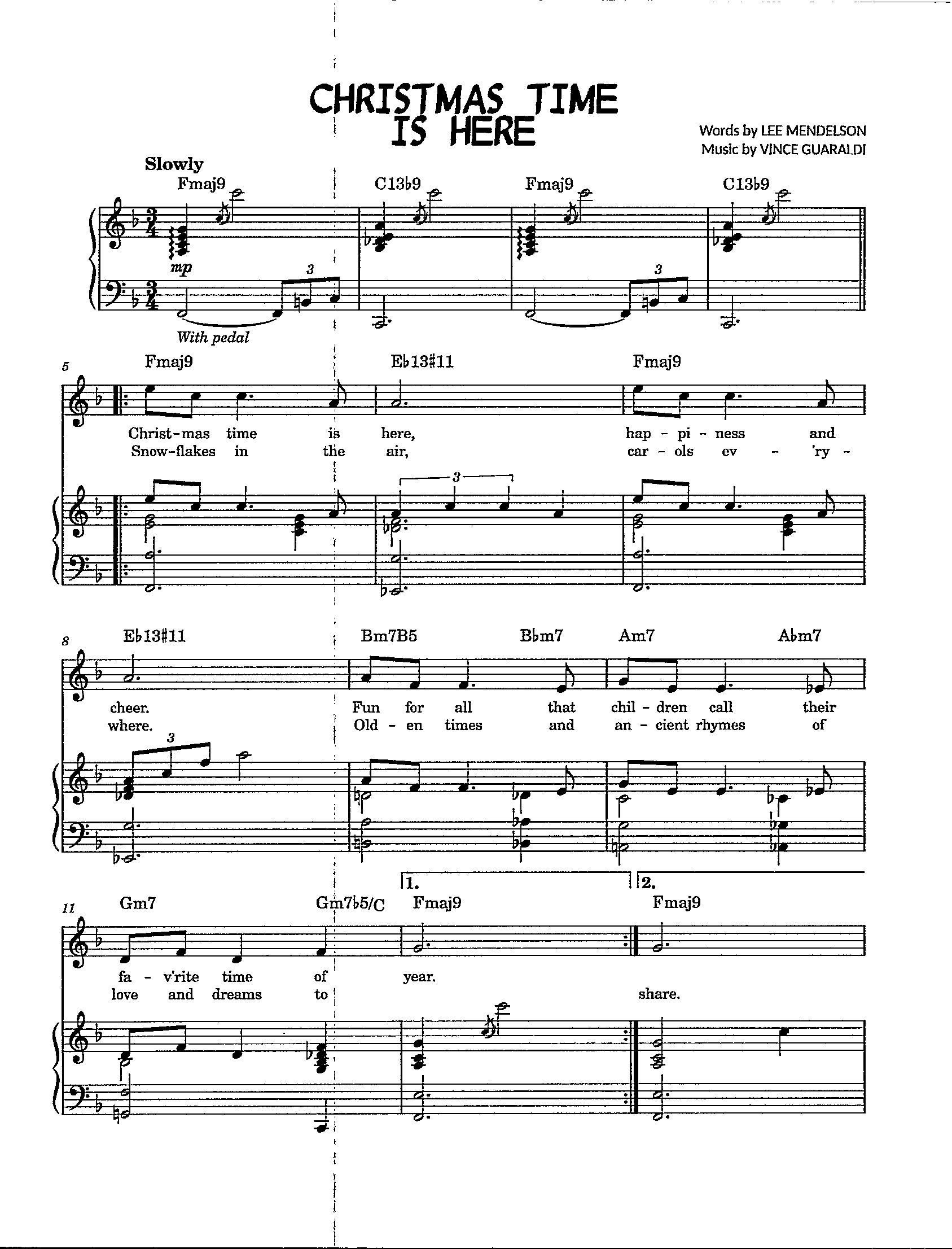 Christmas Time is Here - Digital Piano With Lyrics Arrangement in Key ...