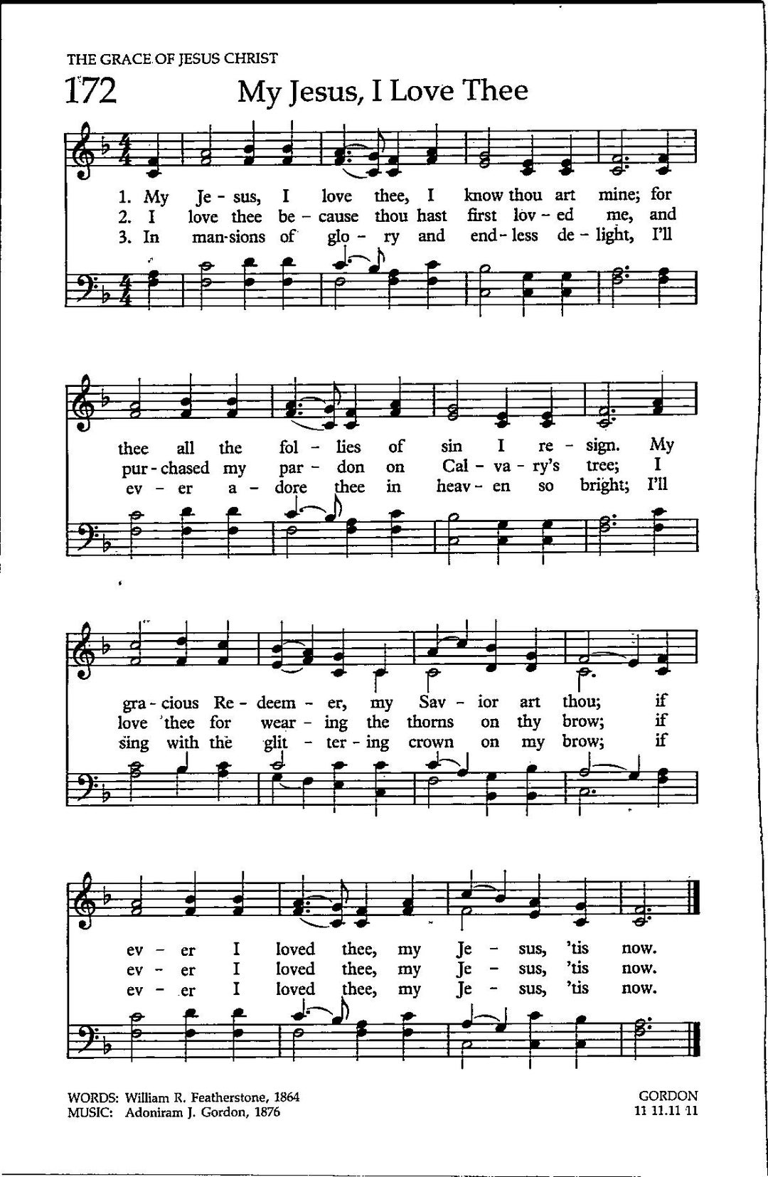 My Jesus I Love Thee Hymn Tune - Digital Sheet Music Key of F - Etsy