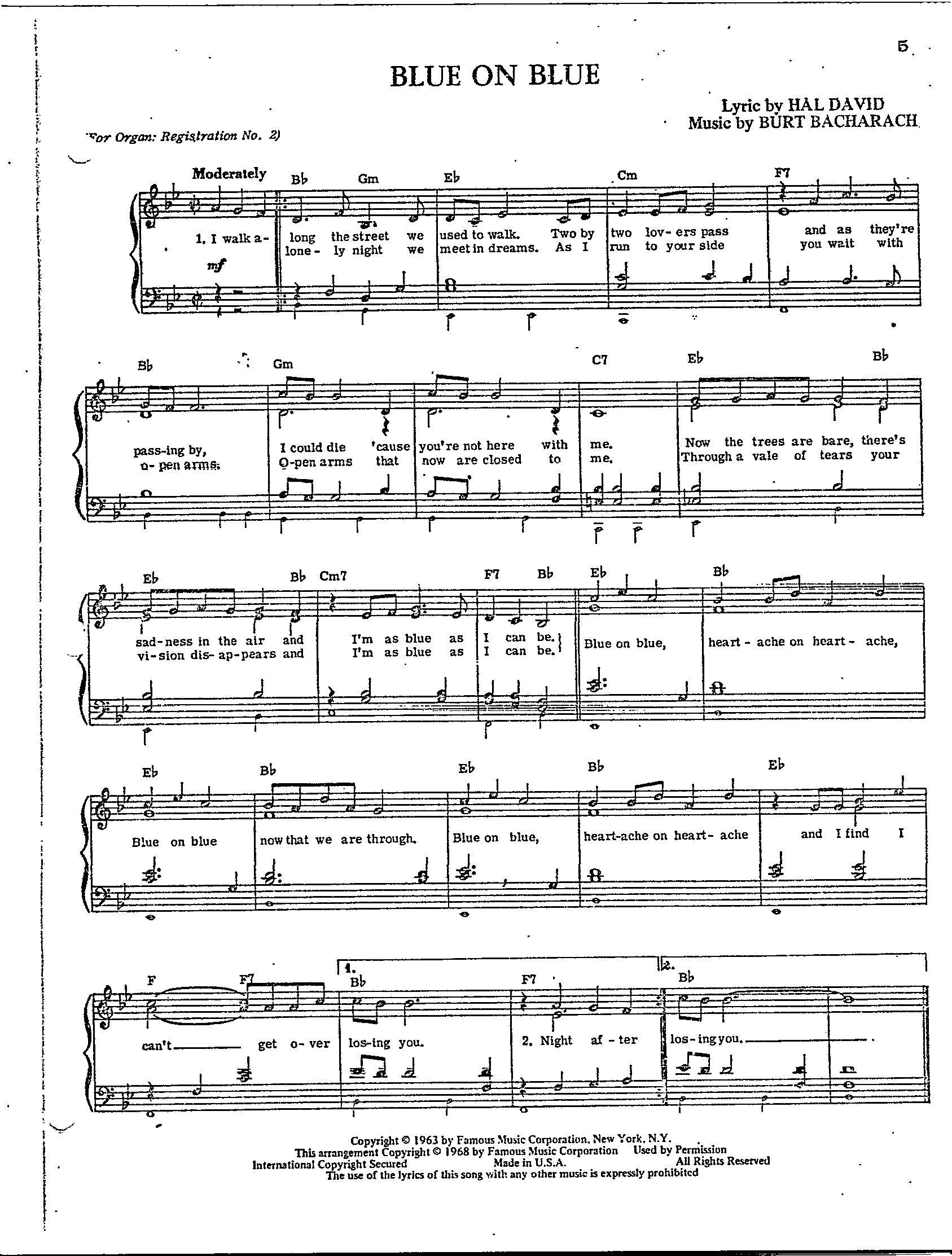 Blue on Blue - Digital Sheet Music for Piano Organ Vocal Guitar Key of ...